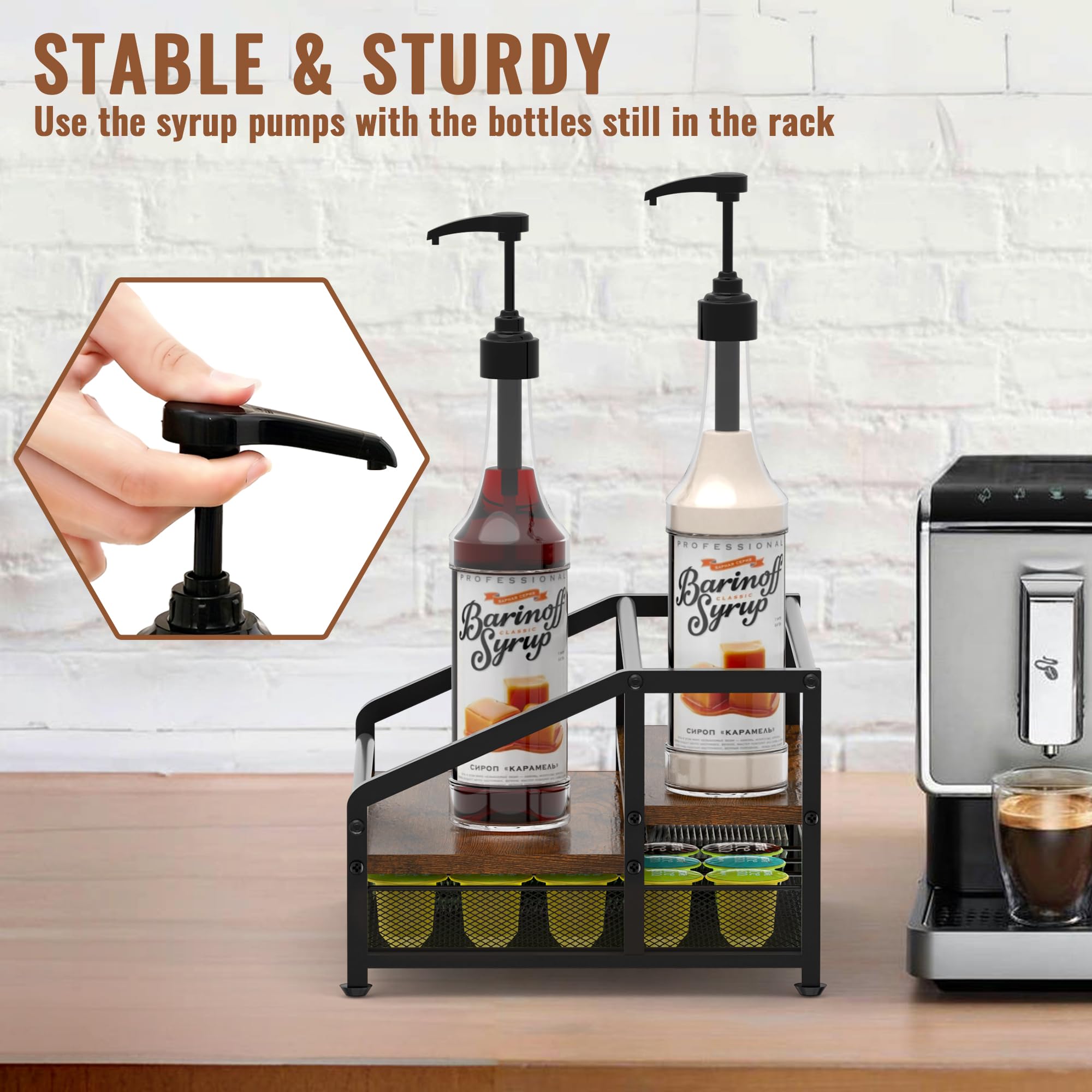 Coffee Syrup Organizer Alyoen 3-Tier Rack With Drawer - Holds 8 Bottles ...