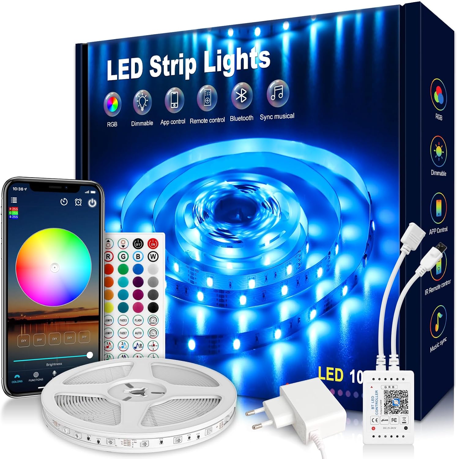 VKH Ruban LED 10M Multicolore Bande, Bandeau LED avec télécommande, L ...