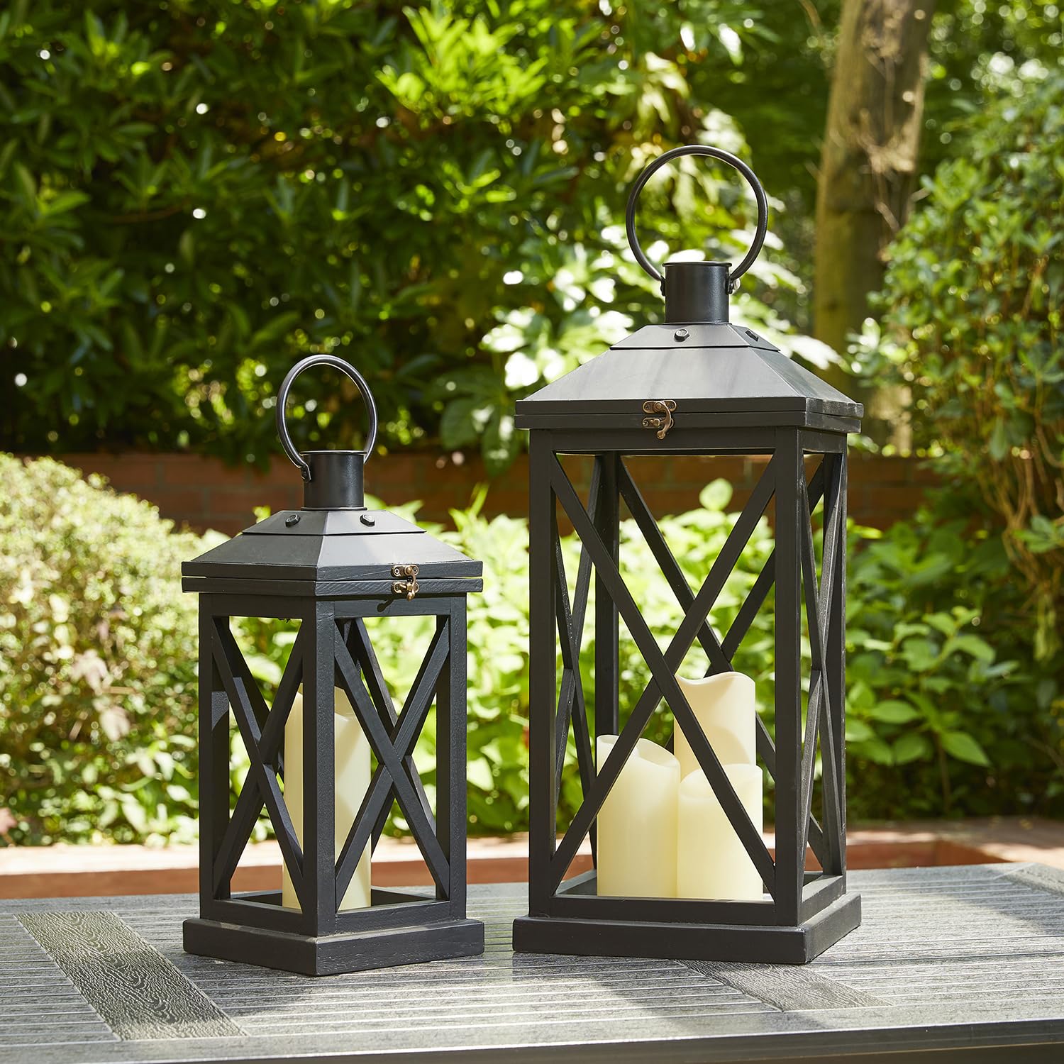 Amazon.com: Glitzhome Mondern Farmhouse Wooden Lantern Hanging ...