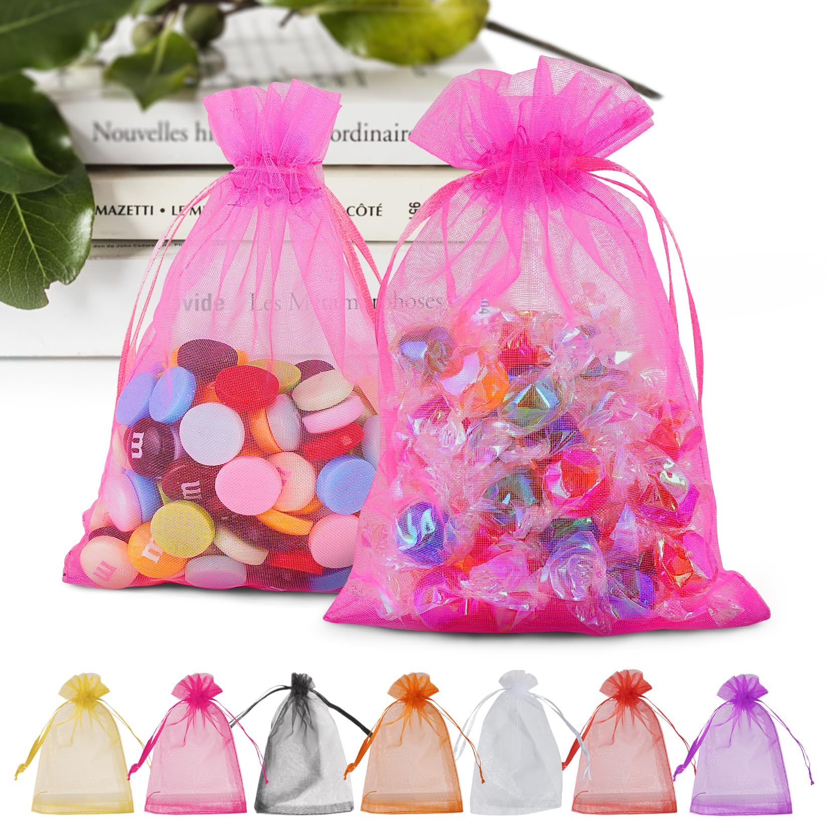 Amazon.com: ANZNKU 50 Pack Hot Pink Organza Bags 5 x 7 inch Mesh ...