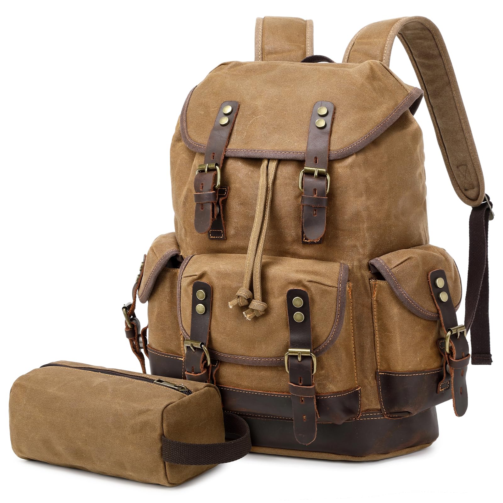 Amazon.com | Wogarl Leather Backpack for Men, Waxed Canvas Vintage ...