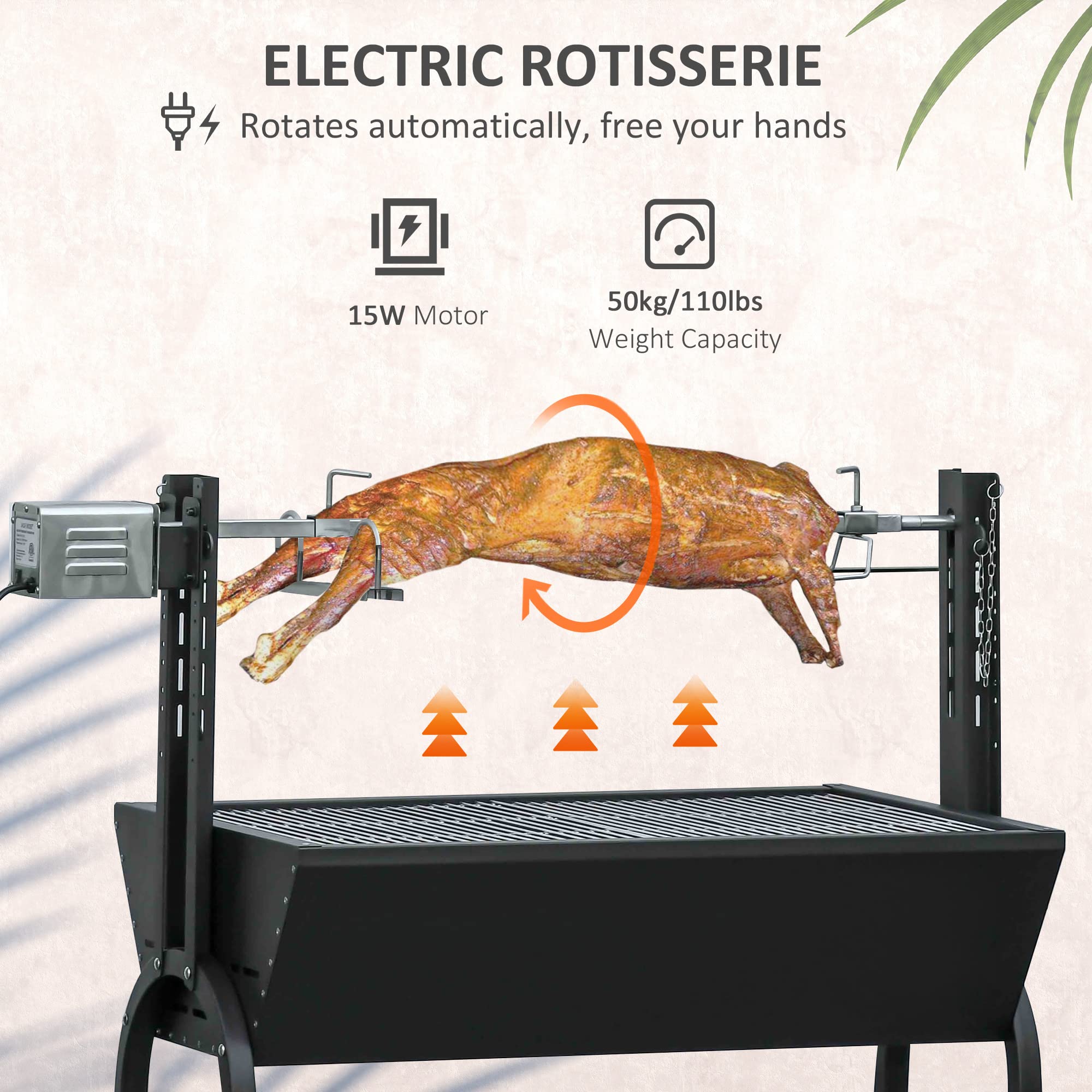 Outsunny Charcoal BBQ Rotisserie Grill Roaster 50kg Bearing Electric ...