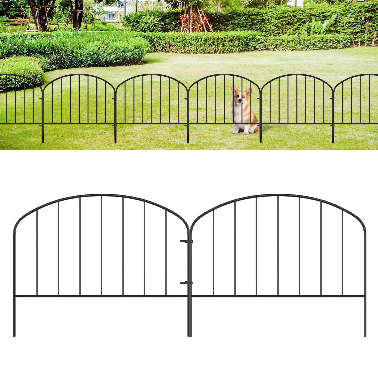 7 Panels Garden Animal Barrier Fence, 10 Ft Metal Wire Fencing Border ...