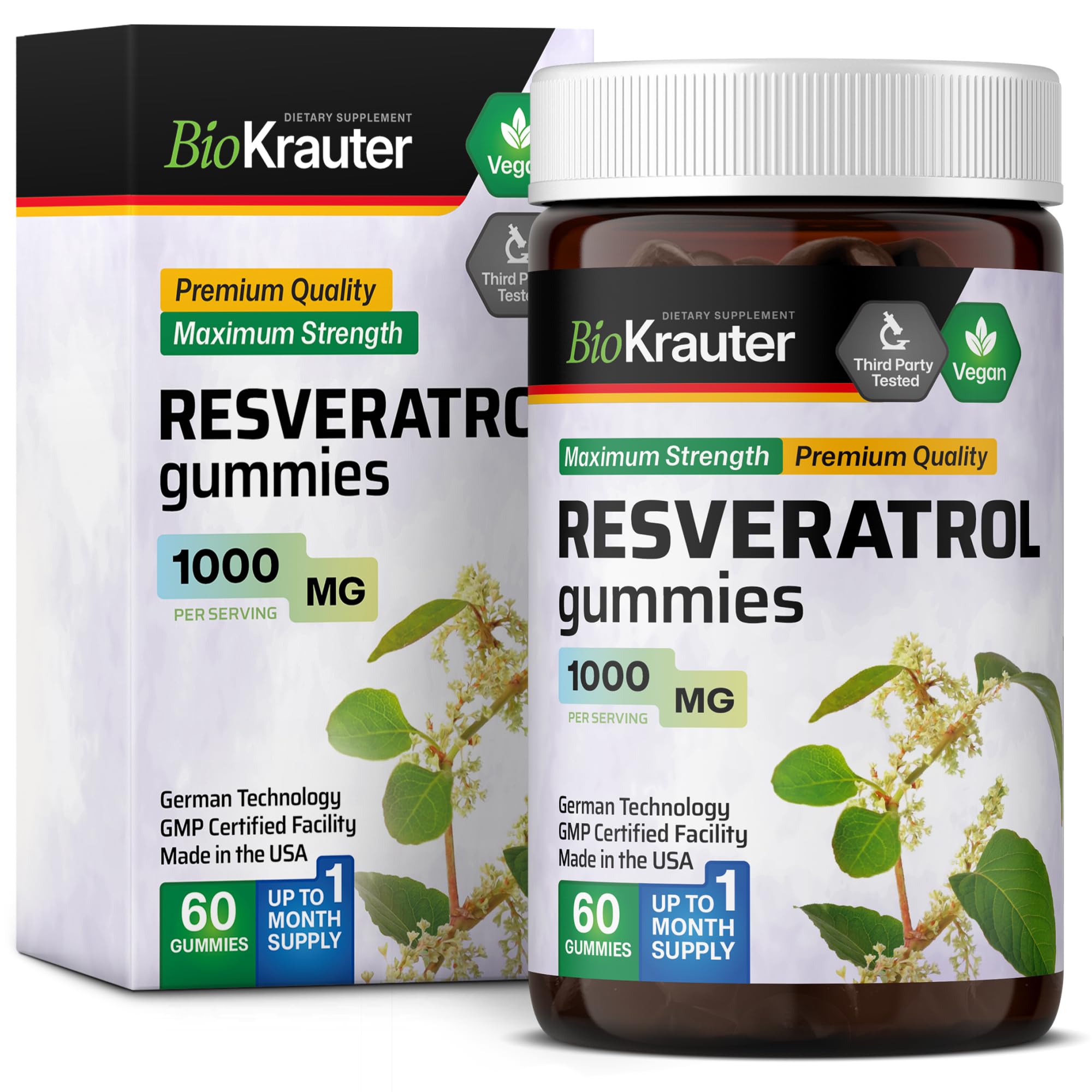 Amazon.com: BIO KRAUTER Resveratrol Gummies - 1000 mg Strength - 60 ...