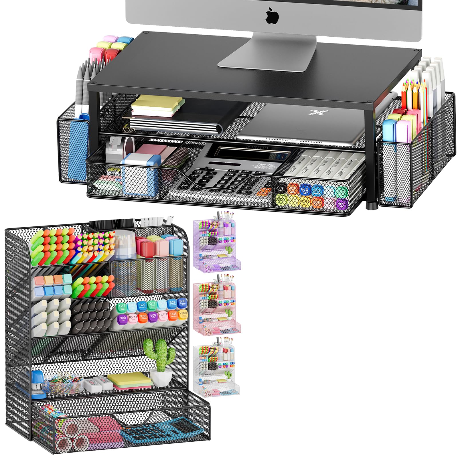 Amazon.com: OPNICE 2-Tier Computer Monitor Stand and Pen Holder(Black ...