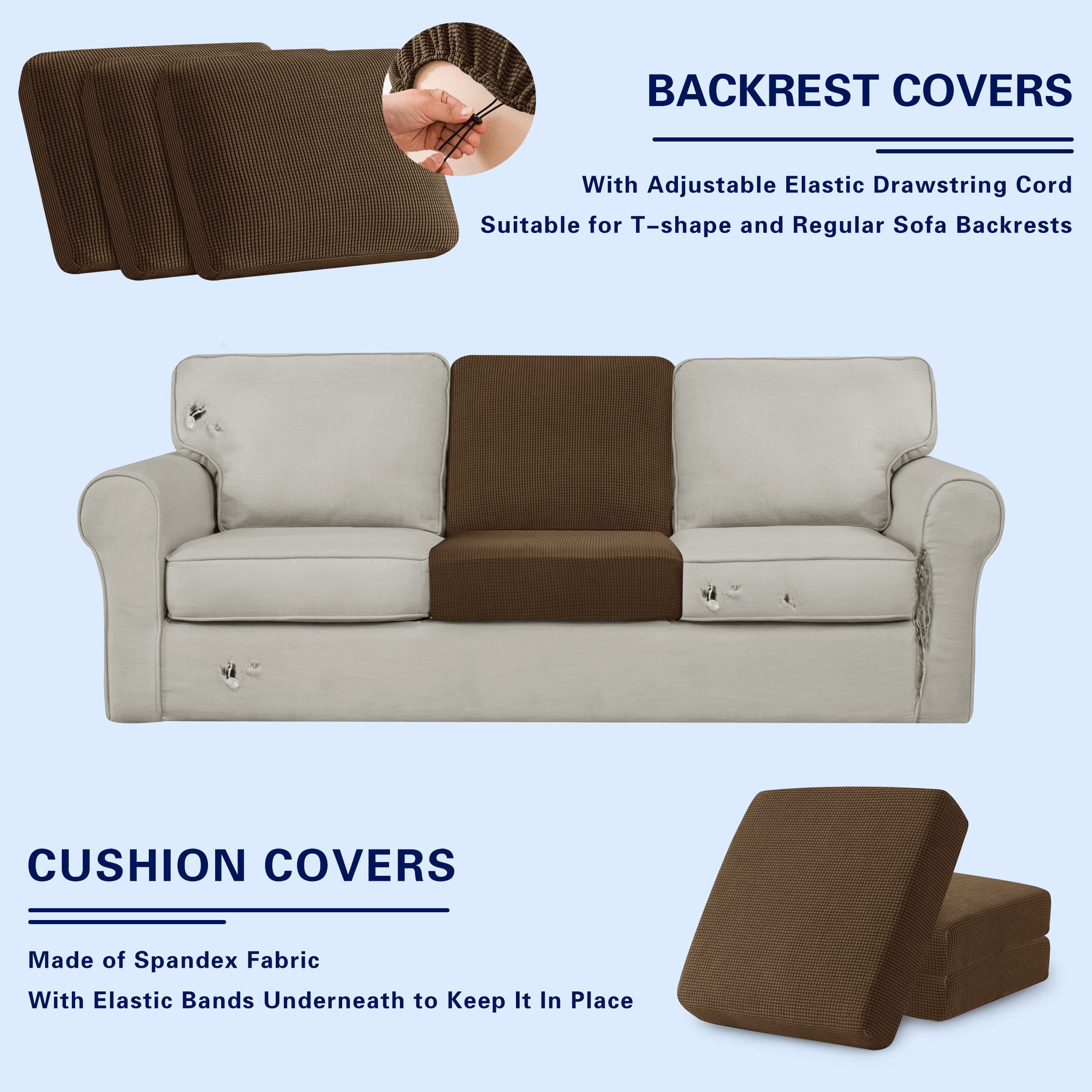 subrtex 7 Pieces Stretch Sofa Slipcover Sets Couch Cover Sets Backrest ...
