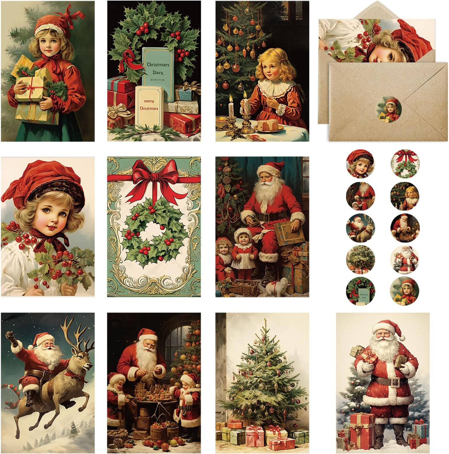 Christmas Cards with Envelope Set of 40 Vintage Nostalgic Christmas ...