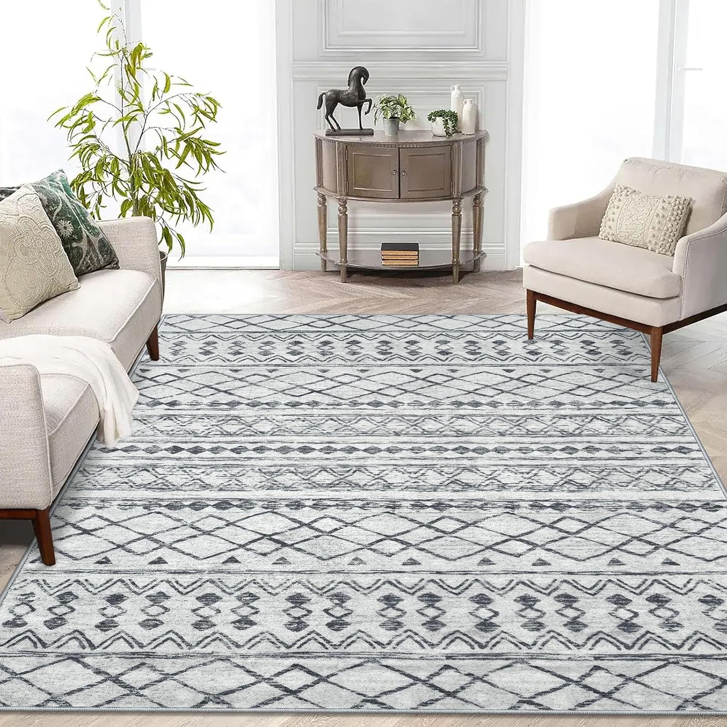 Amazon.com: KUTA Area Rug 5x7 Grey, Washable Boho Large Living Room ...