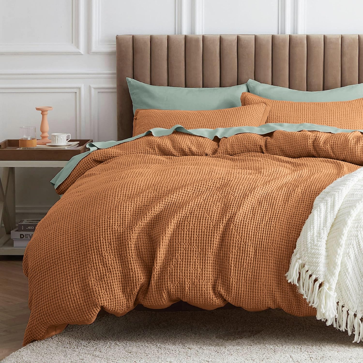 Amazon.com: Bedsure Waffle Comforter Set Queen, Hazel Soft Cotton ...