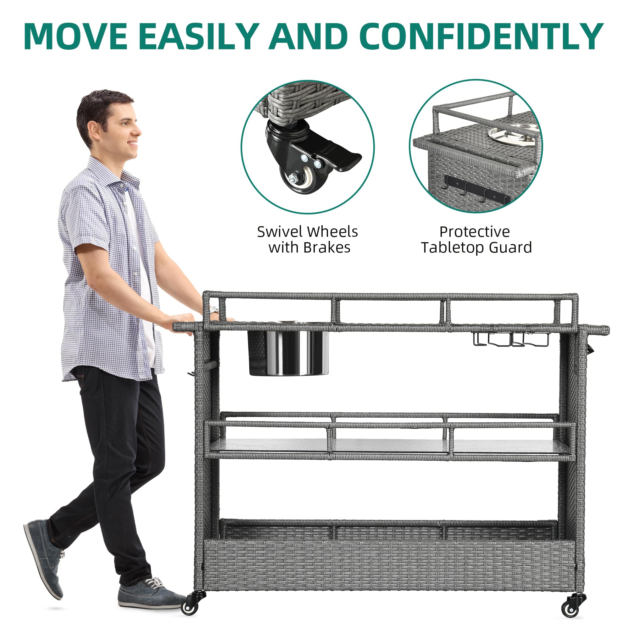 Snapklik.com : YITAHOME Portable Outdoor Wicker Bar Cart