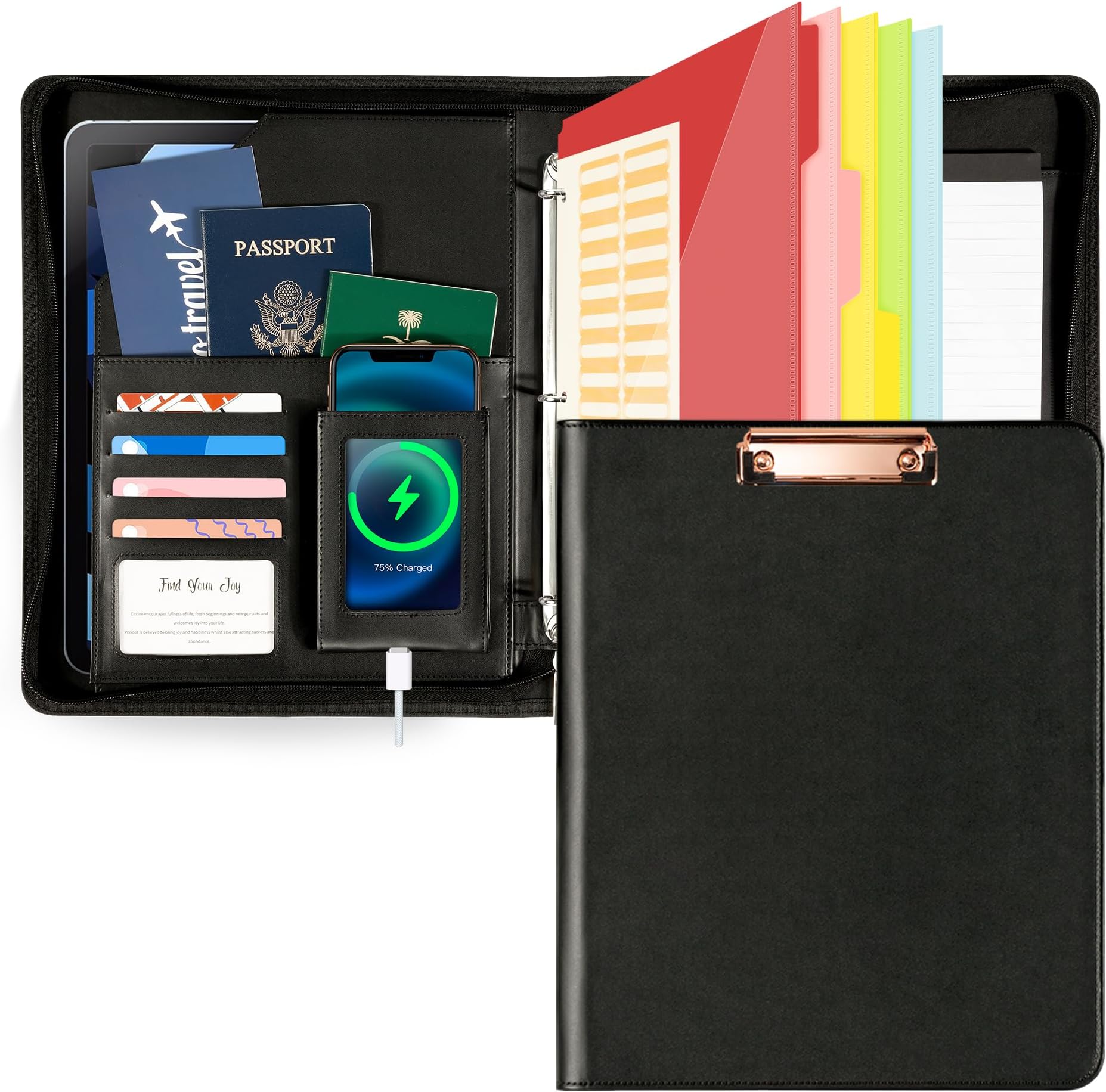 Amazon.com : Ospelelf Leather Padfolio Portfolio with Clipboard Storage ...