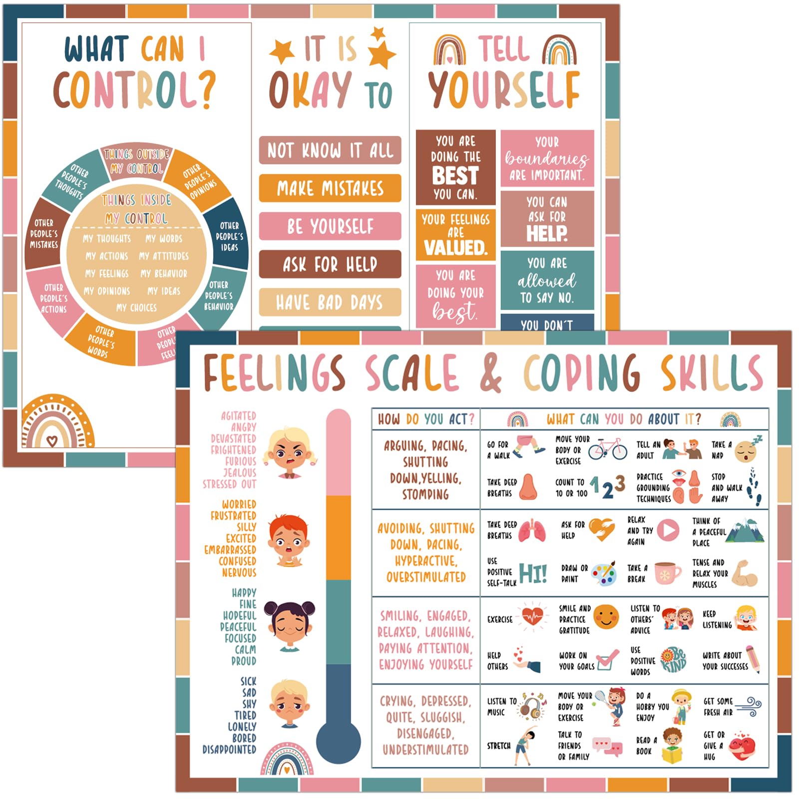 Justforjoyful Feelings Chart For Kids Boho Mental Health Posters ...