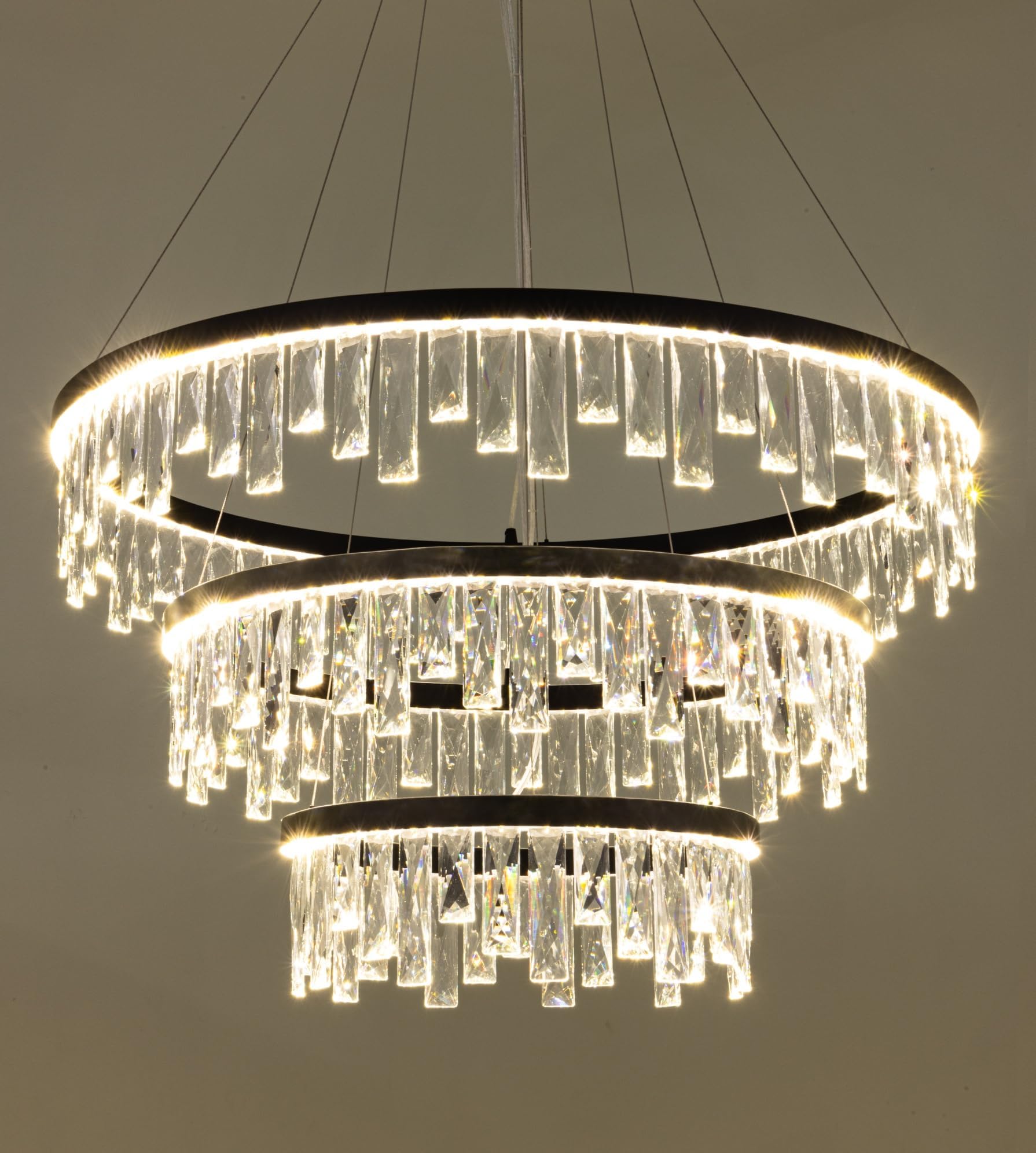 Wellmet Black Crystal Chandelier, 3-Tier Luxury Cascade Crystal ...