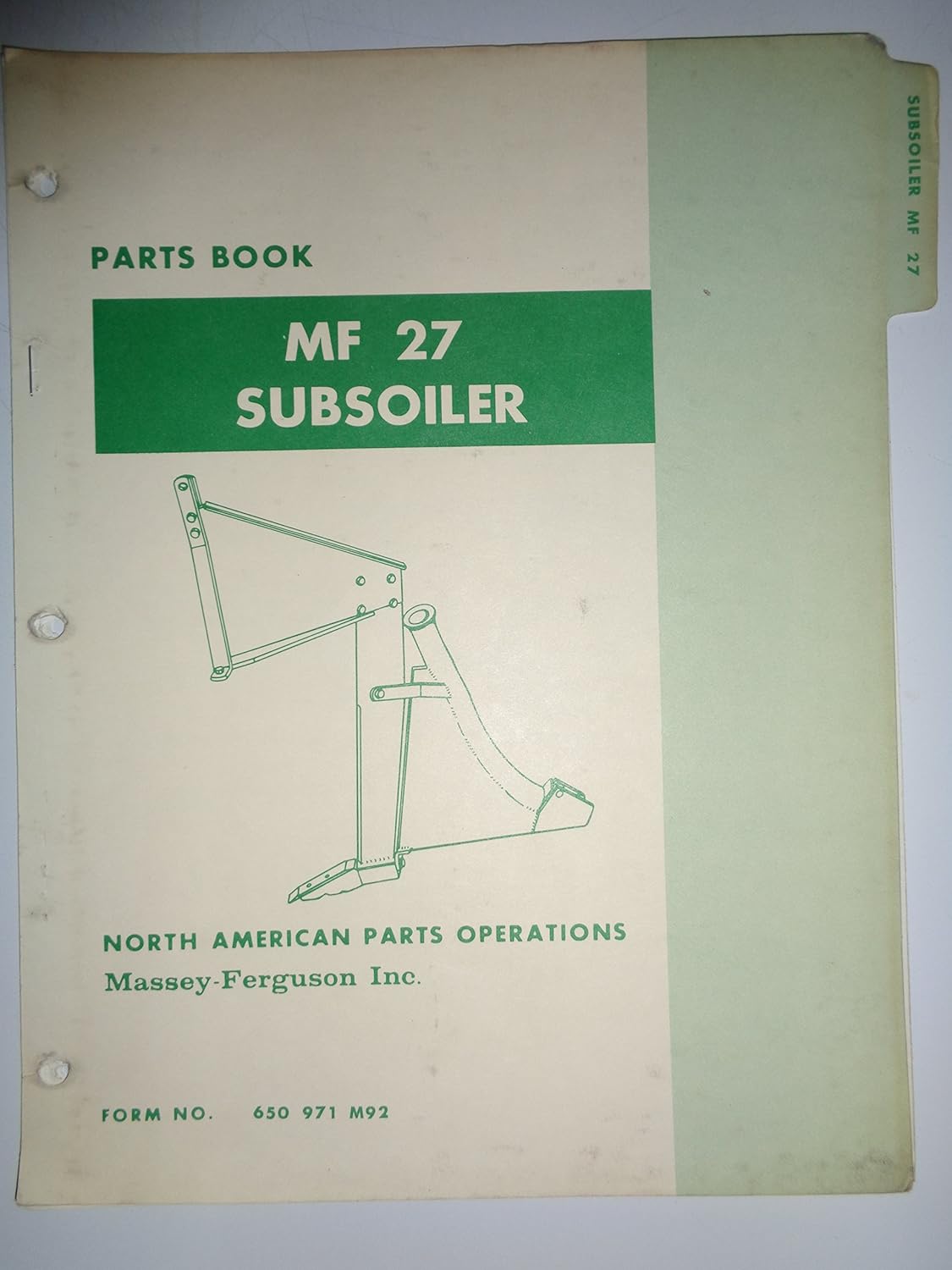 Massey Ferguson MF 27 Sub Soiler Subsoiler Parts Catalog Book Manual 5/ ...
