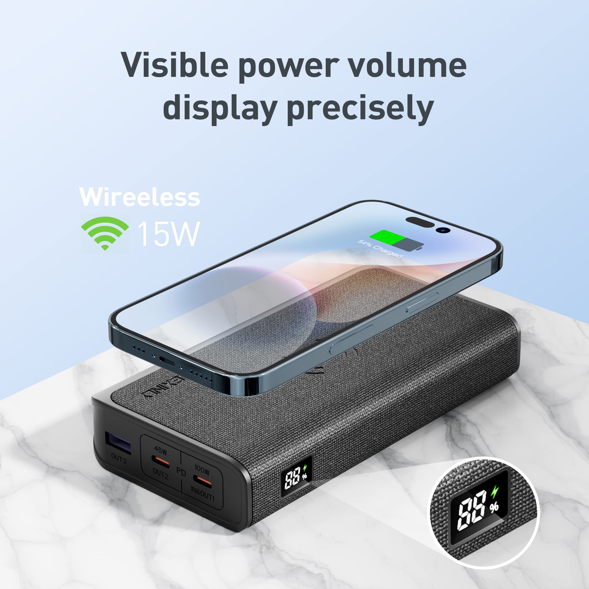 DEXINLY Portable Laptop Charger Power Bank with Wireless Charging ...