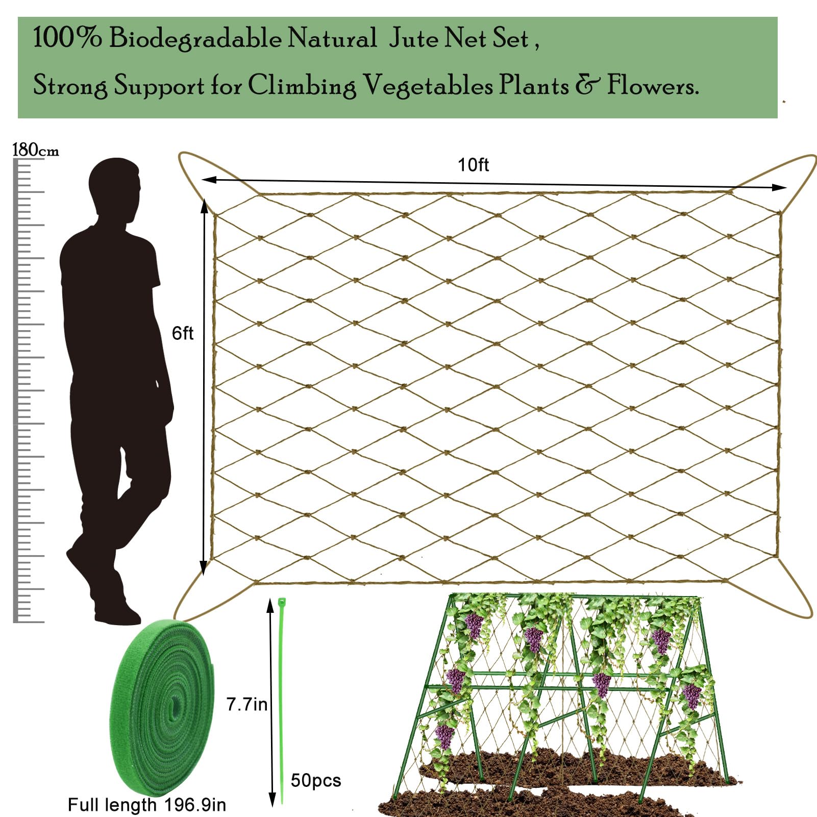 Snapklik.com : Plant Support Netting Jute Natural Fiber Cucumber Net ...