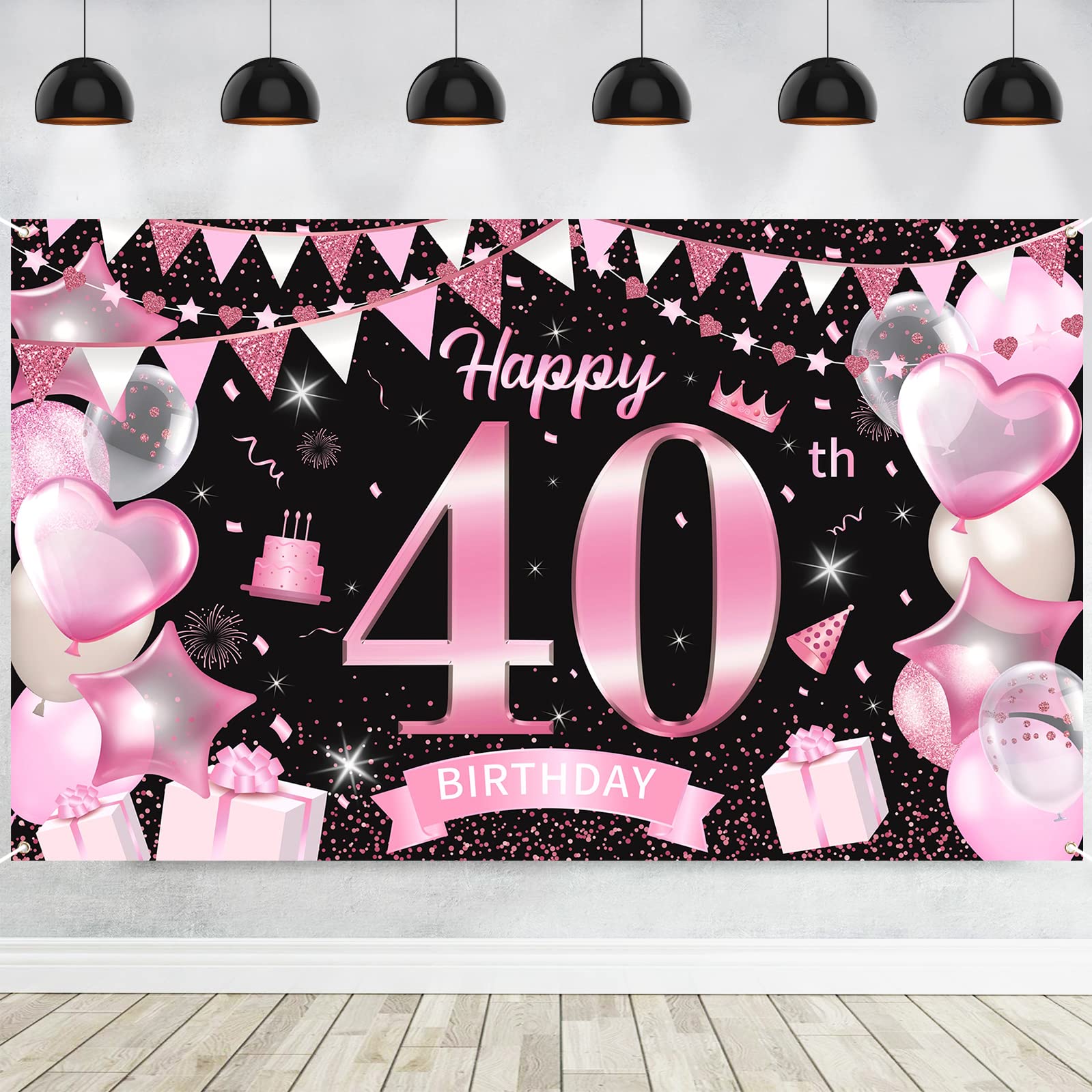 Happy 40th Birthday Banner For Women Large Fabric 40th Birthday ...