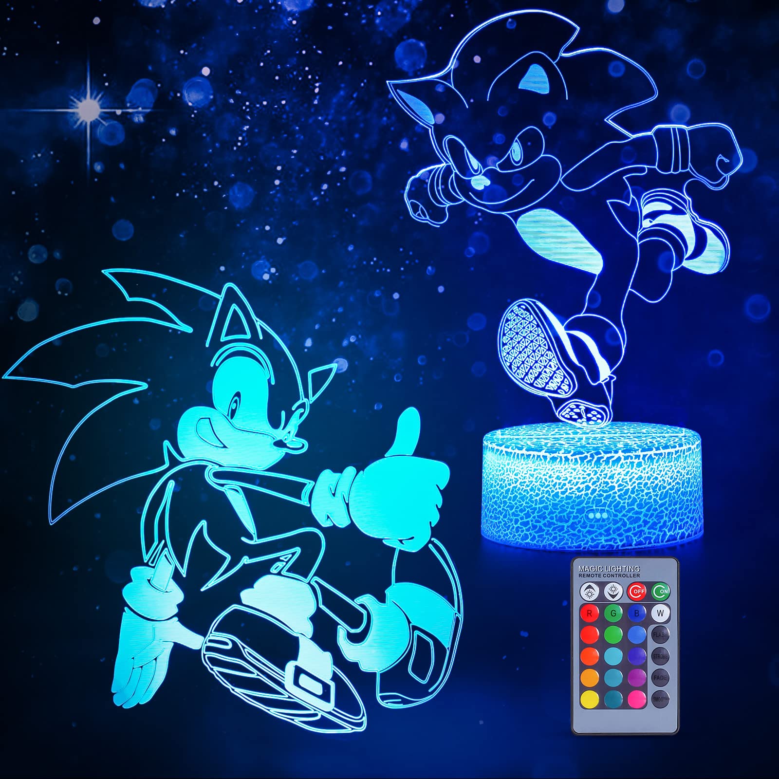 Buy 3D Illusion Sonic Night Light: 2 Patterns Sonic Hedgehog Lamp with ...