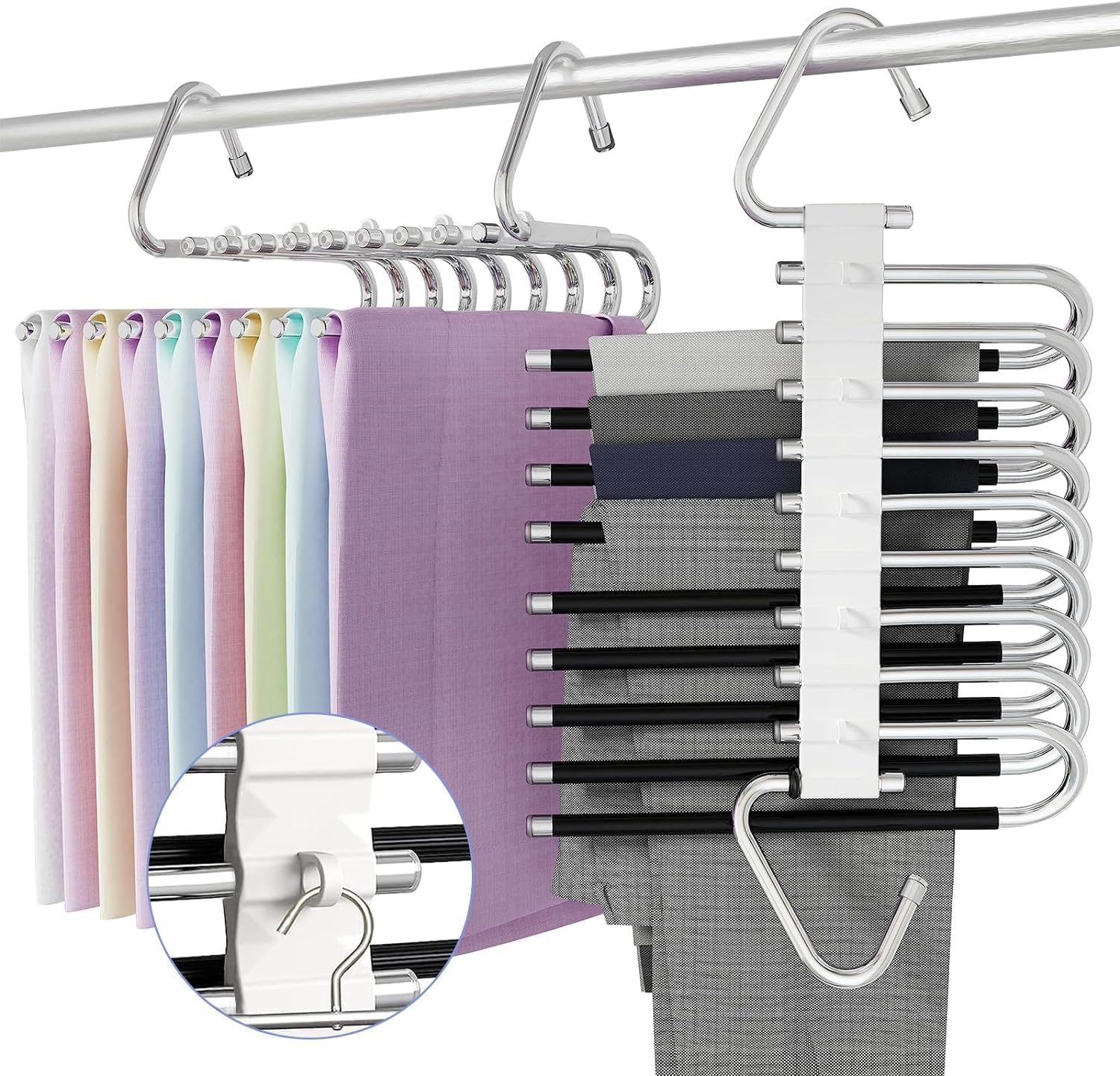 2 Pack Trouser Hangers Space Saving, Vizgifin 9-In-1 Space Saving Coat ...