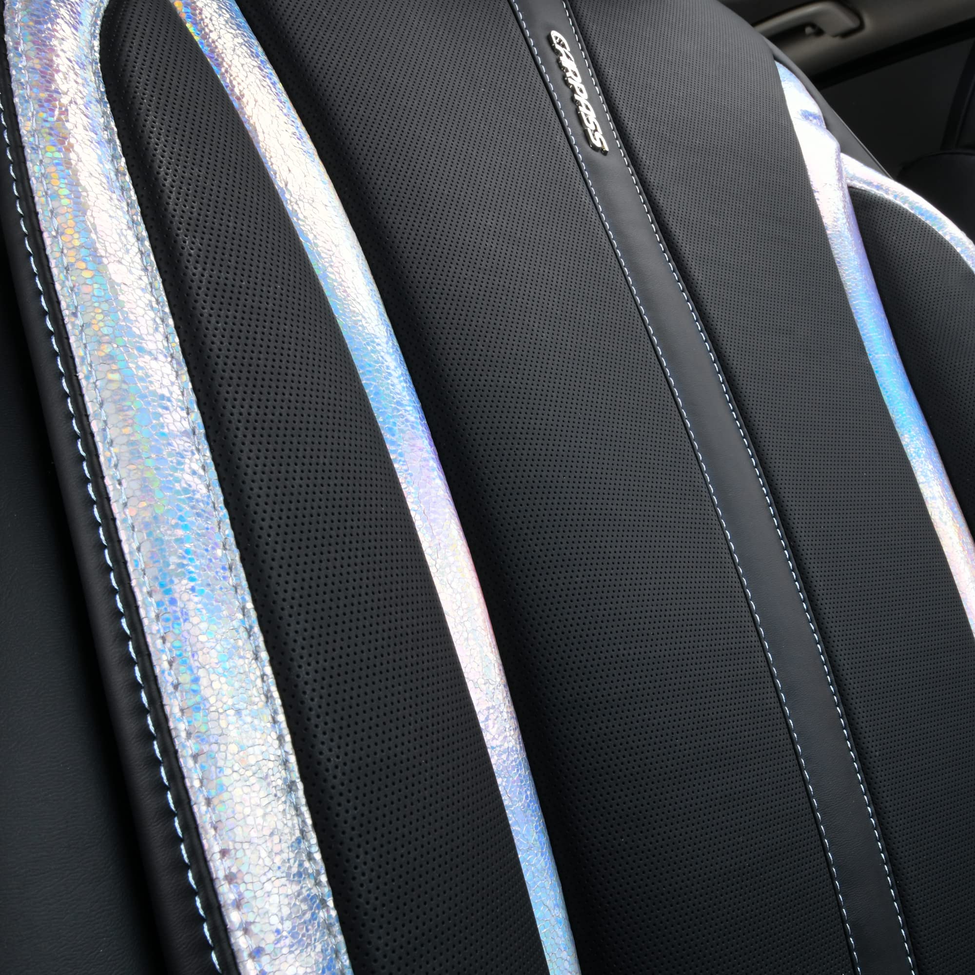 Snapklik.com : CAR PASS Nappa Leather Holographic Laser Car Seat Covers ...
