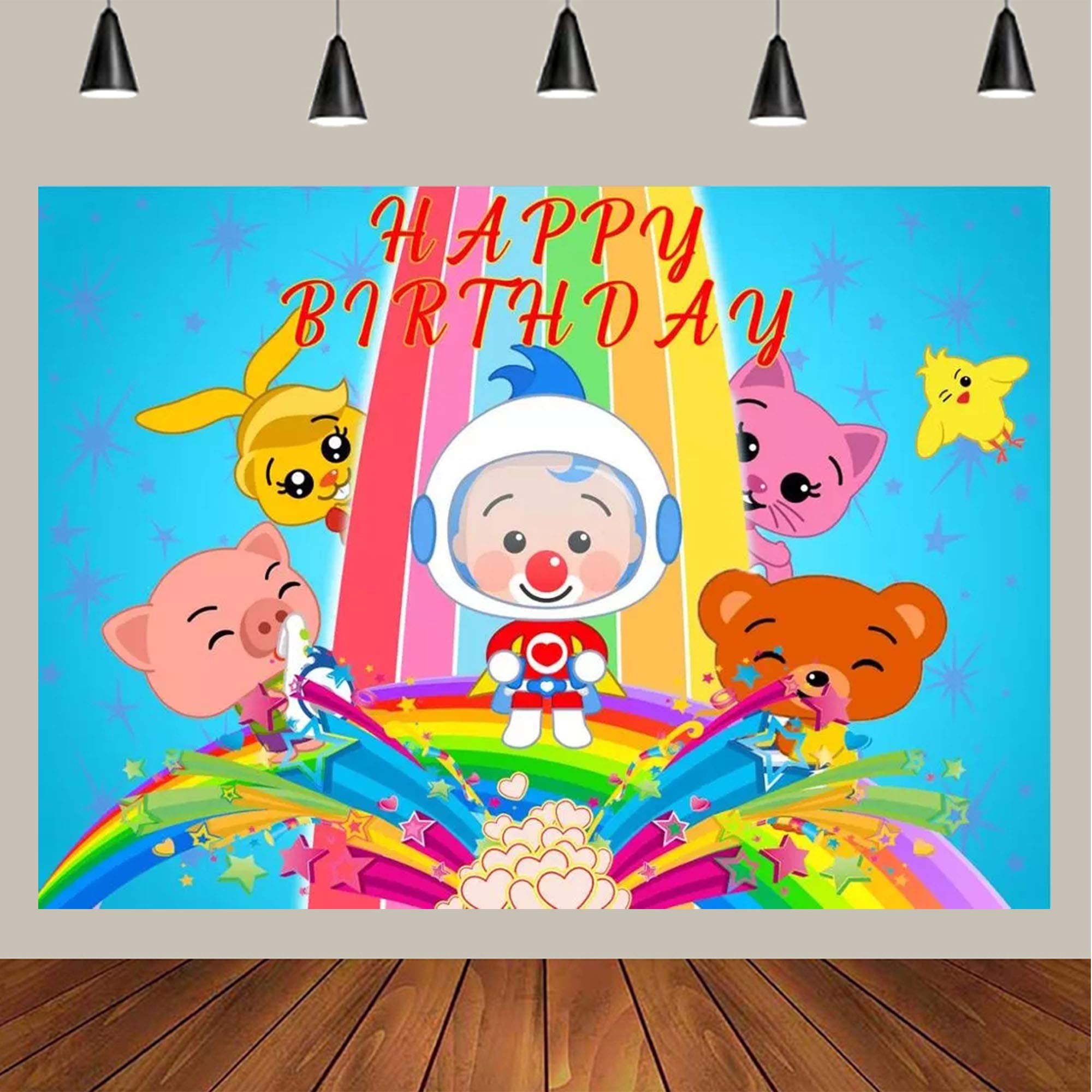 Payaso Plim Plim Backdrop Birthday Party Supplies Cartoon Rainbow ...