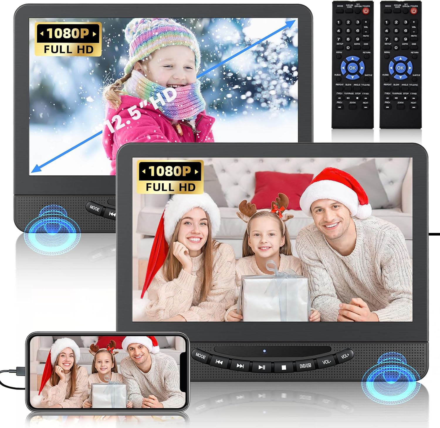 Amazon.com: 12.5" Dual Portable DVD Player for Car with 1080P HDMI ...