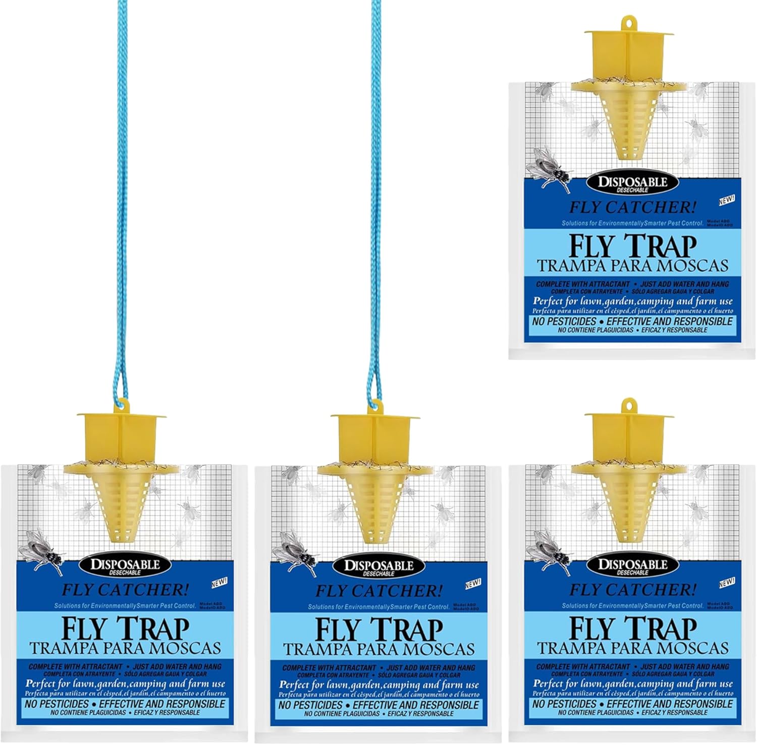 Amazon.com : Outdoor Fly Traps 4 Pack with Adjustable Hanging Strings ...