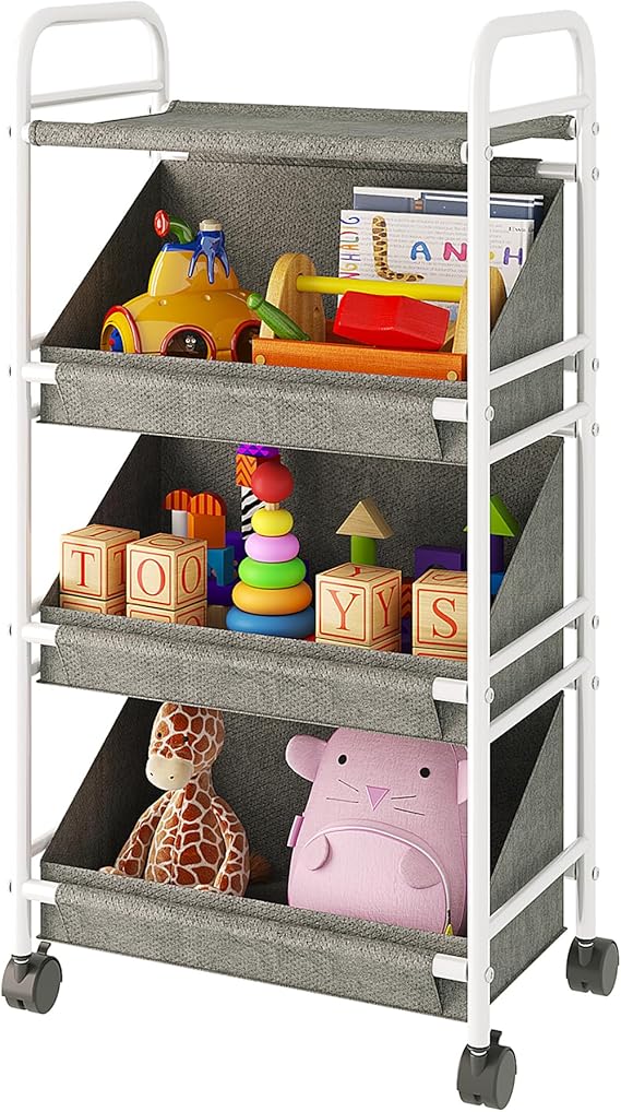 Amazon.com: Buzowruil Utility Rolling Fabric Storage Rack Trolley Toy ...