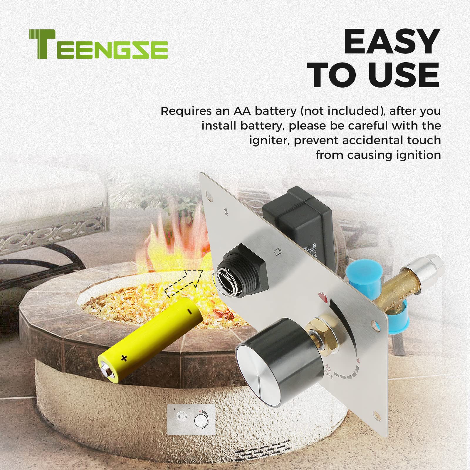 Snapklik.com : TEENGSE Fire Pit Gas Burner Spark Ignition Kit Indoor Outdoor Flame Fail Safe Valve