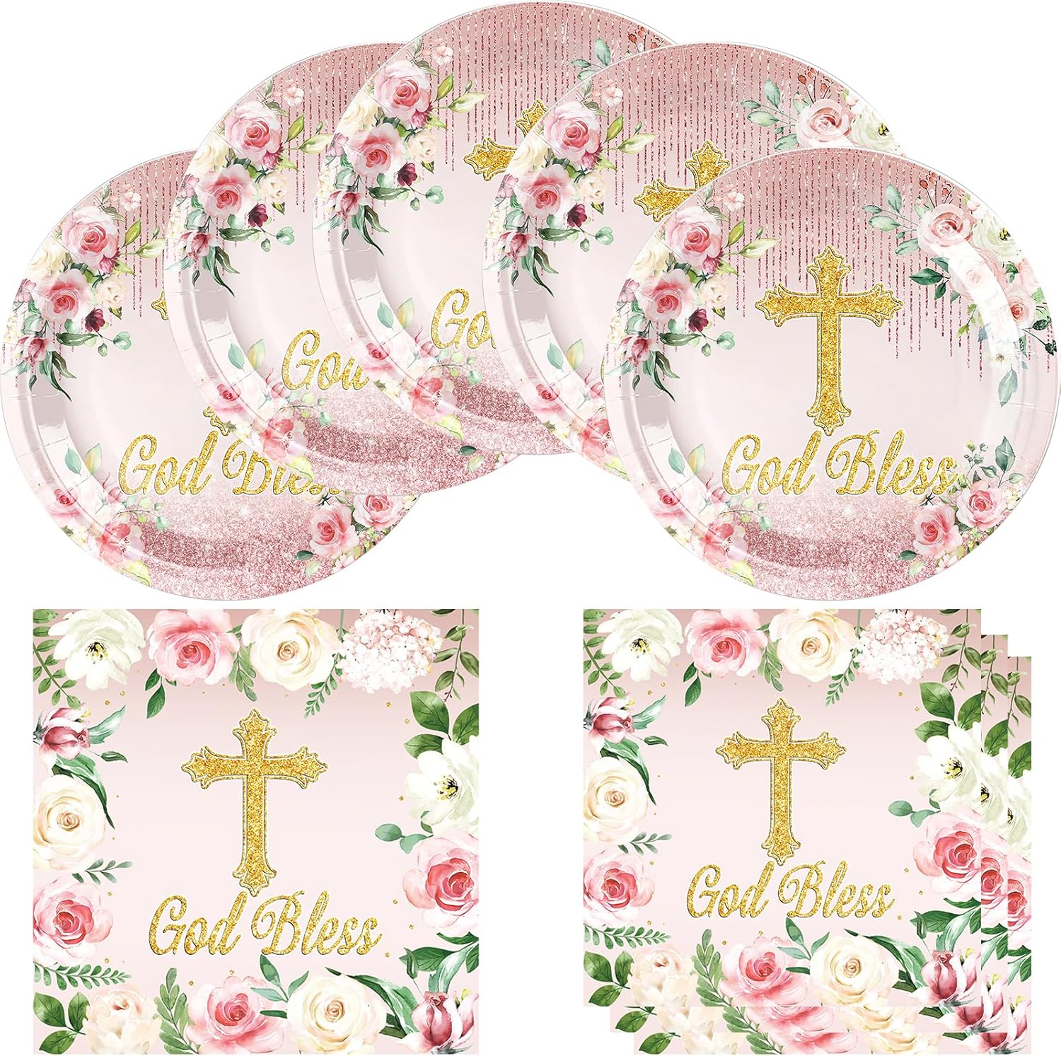 Amazon.com: HJFZLY God Bless Tableware Set, First Communion 20 Plates ...