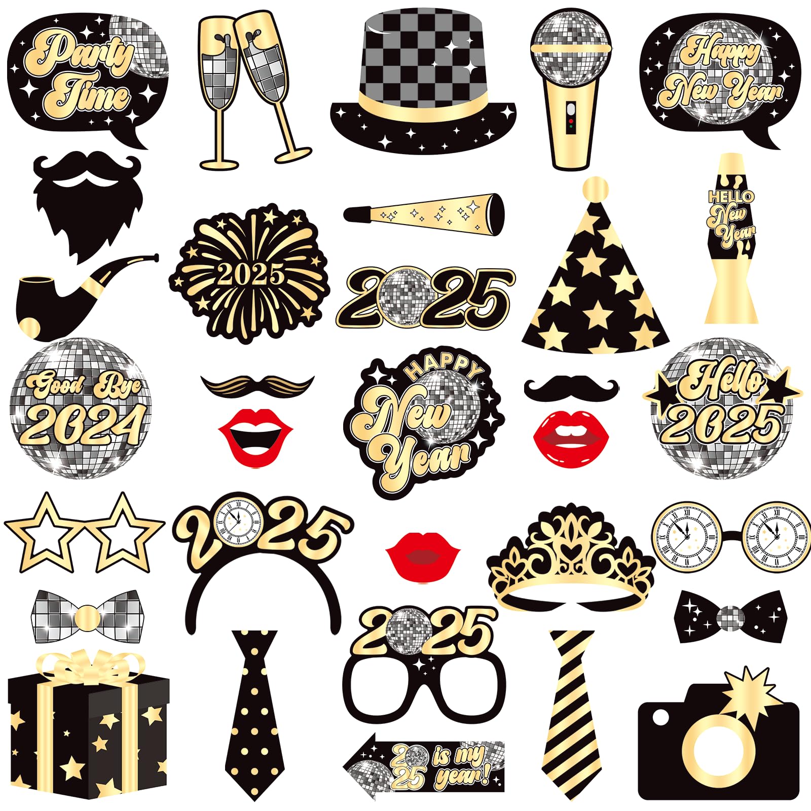 Disco Photo Booth Props Disco New Year's Eve Photo Booth Props, 12 Pc