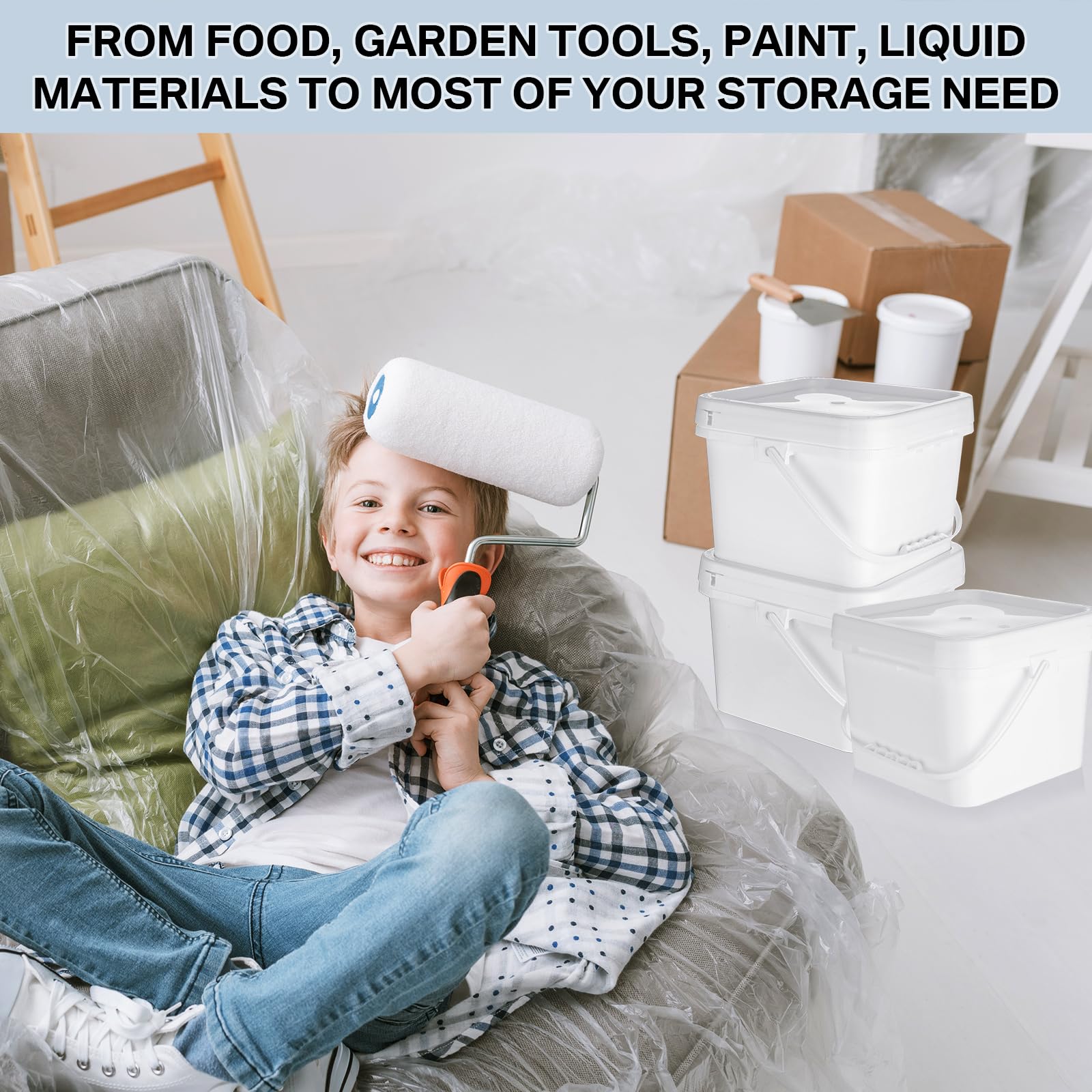 Mifoci 12 Pcs 2 Gallon Bucket 68 Mil Square Bucket White Plastic ...