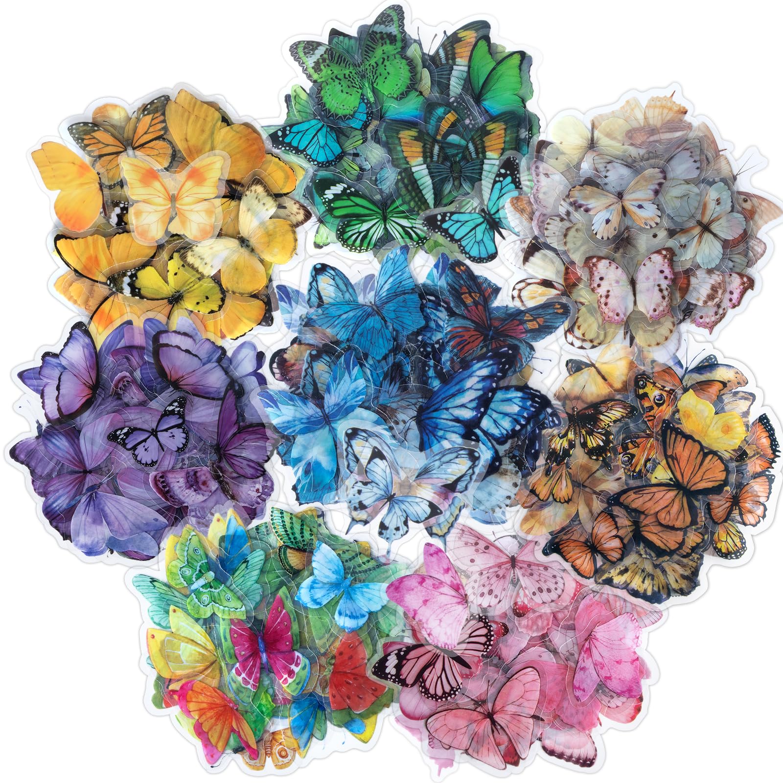 320Pcs Butterfly Stickers, Transparent Colorful Butterfly Stickers, PET ...