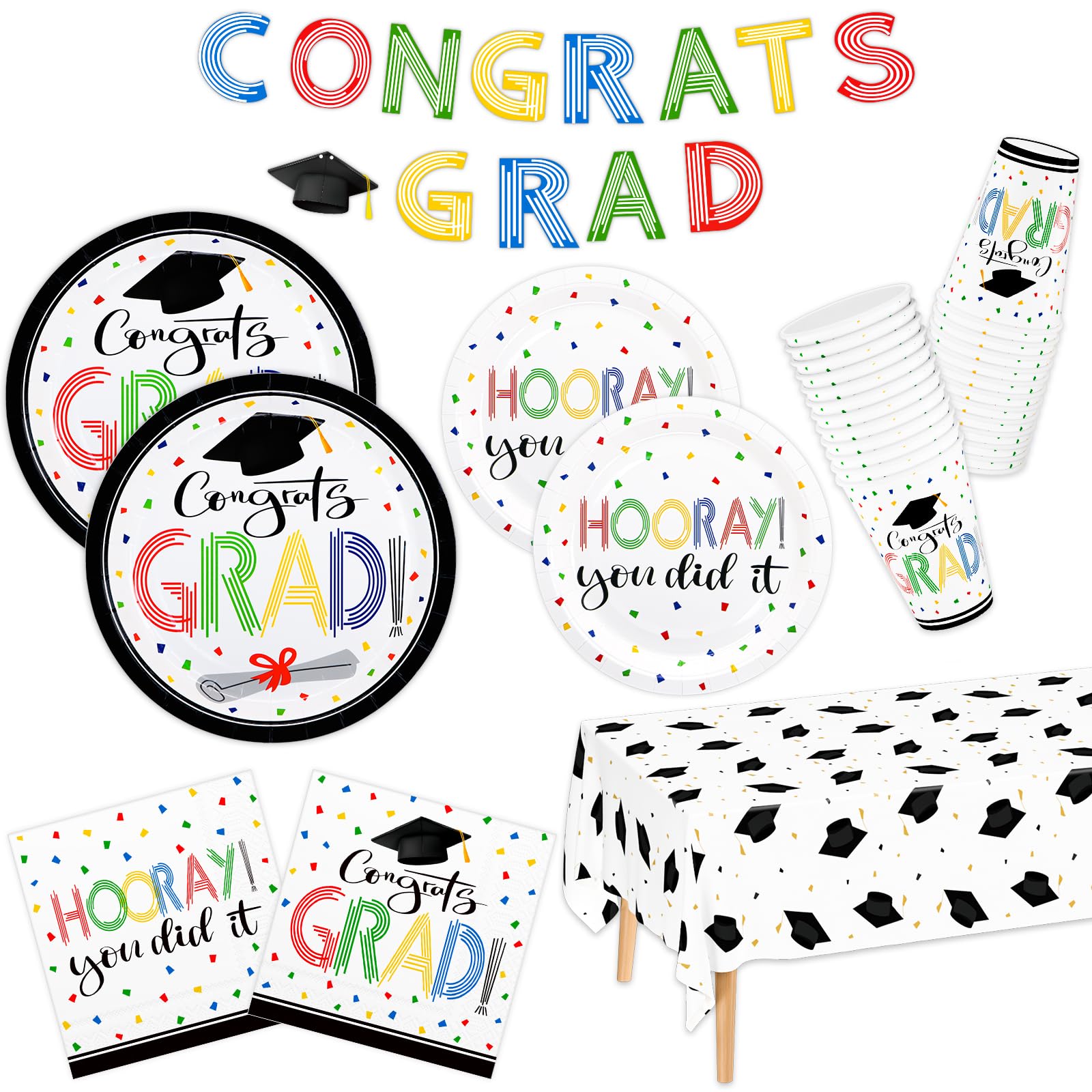 DYLIVeS Colorful Graduation Party Supplies Set, Class of 2024 ...