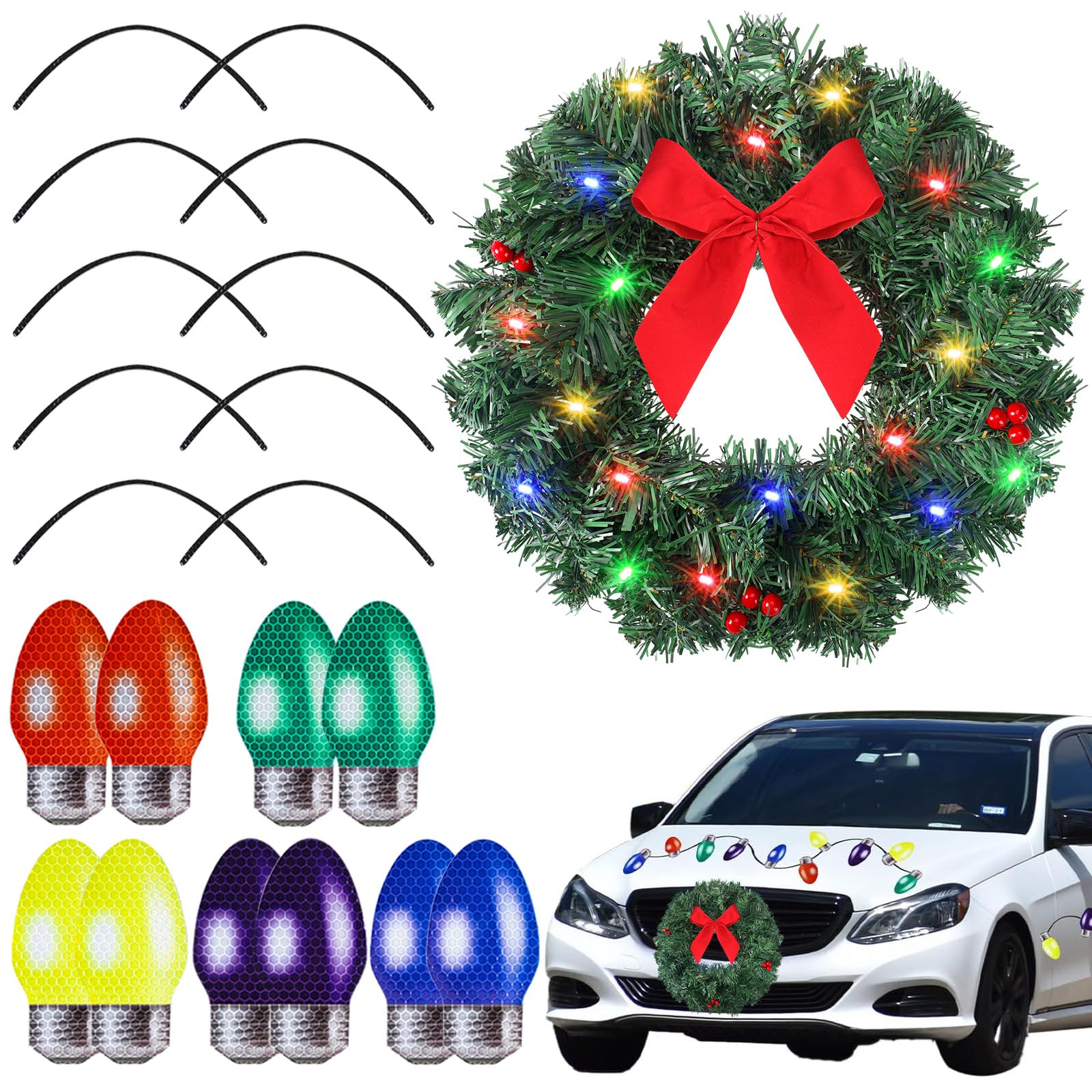 Amazon.com: Christmas Car Wreath Magnetic Decorations Set with ...