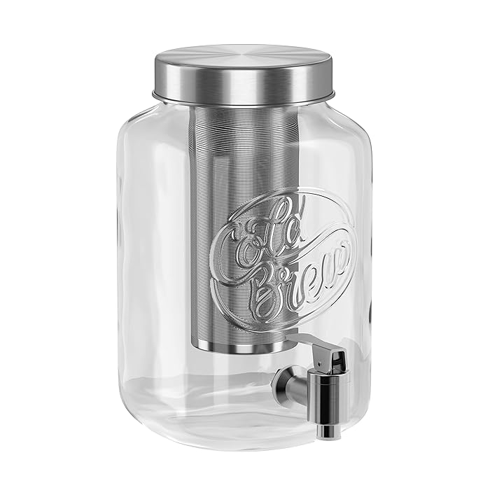 Buy Kook 1 Gallon Mason Jar Drink Dispenser, Thick Glass Carafe ...