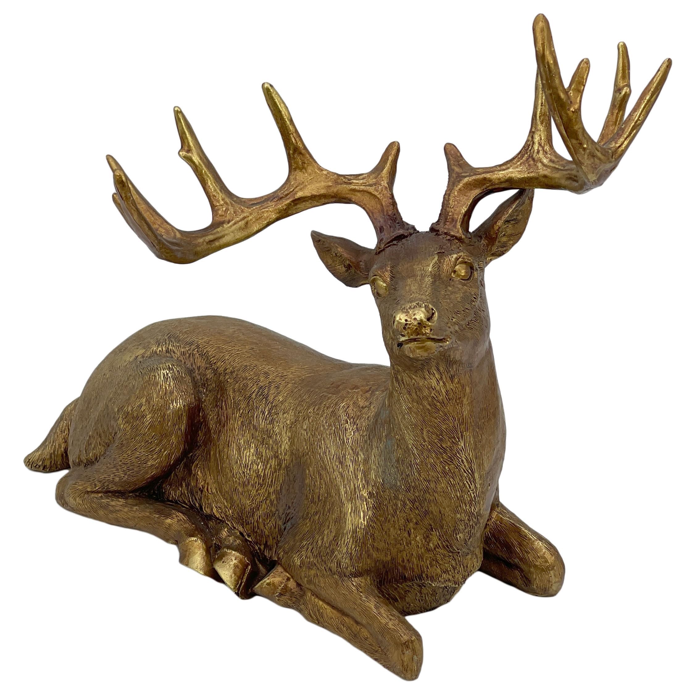 Amazon.com: Galt International Gold Resin Reindeer Statue Tabletop ...