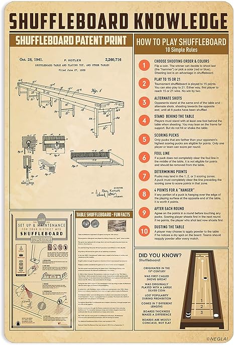 Amazon.com: NEGLAI Shuffleboard Knowledge Metal Signs Poster, Vintage Wall Decor Farmhouse ...