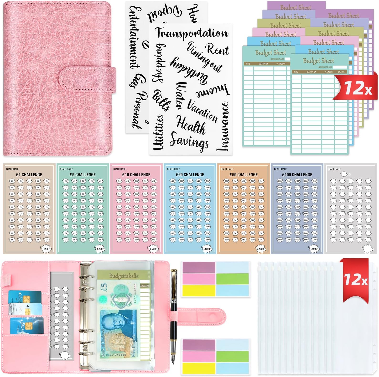 KASTLO A6 PU Leather 51pcs Budget Binder Notebook - Money Saving Wallet ...