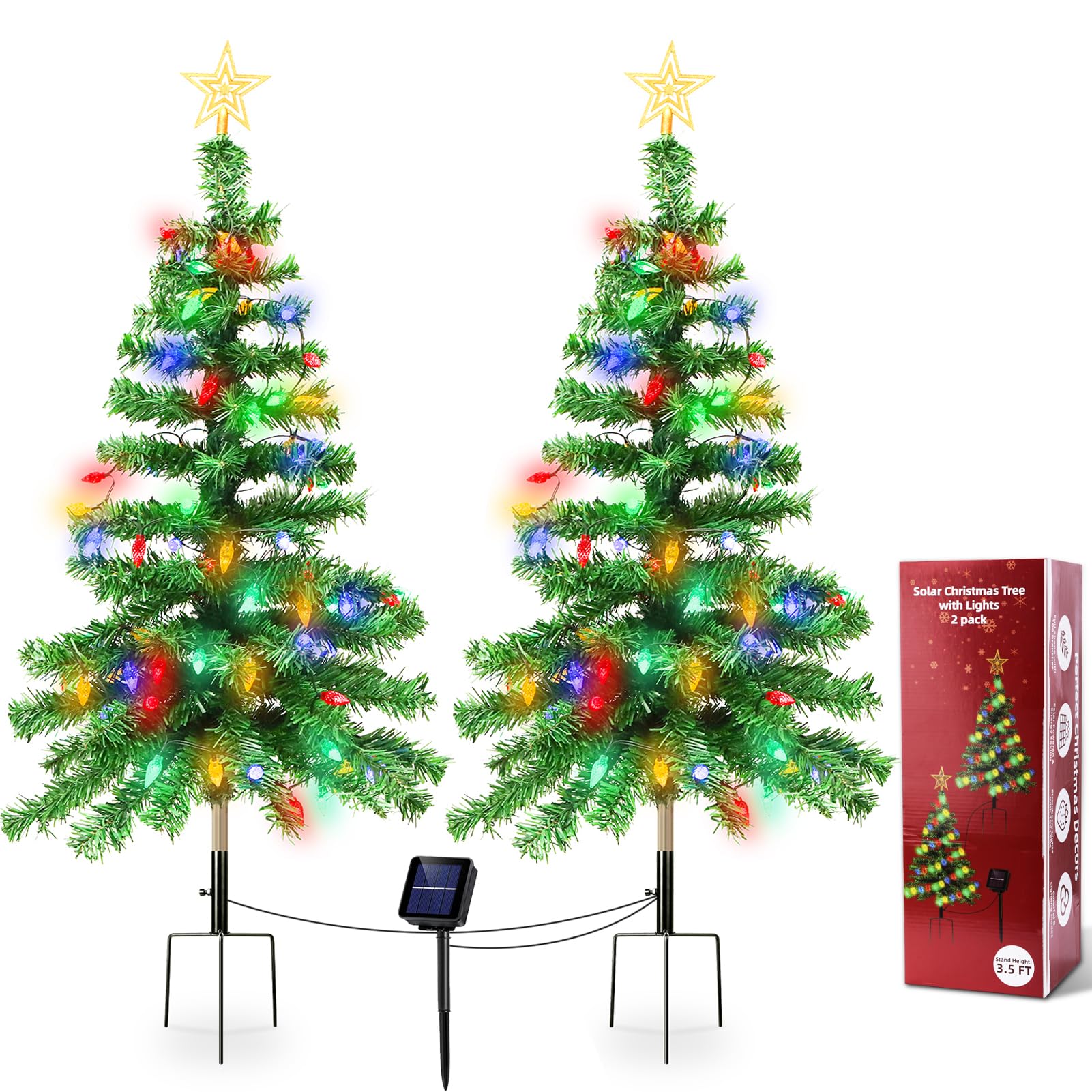 Solar Christmas Trees with Lights, 1000mA Solar Powered Waterproof 3 ...