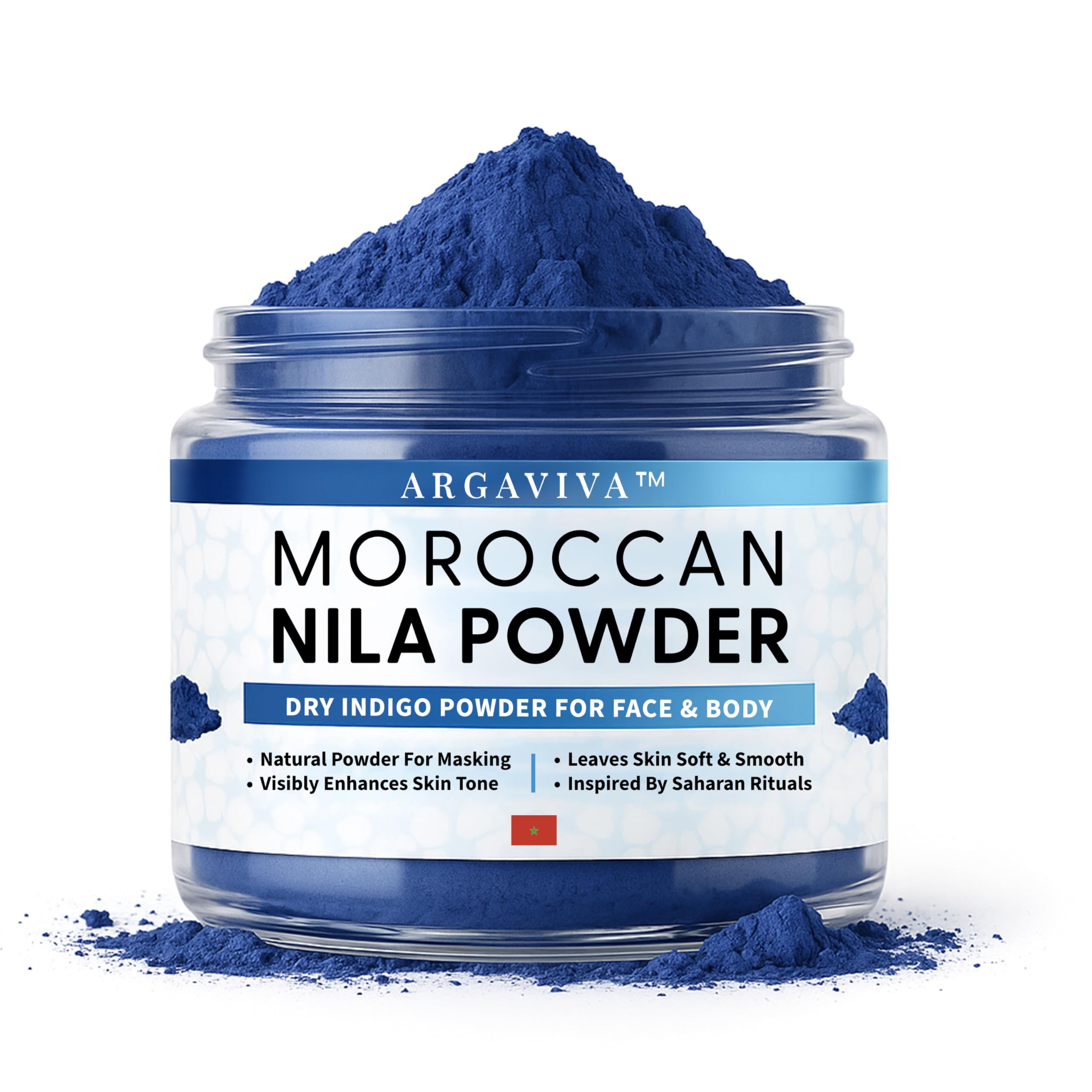 Moroccan Nila Powder Natural Blue Clay Mask for Face, Body & Hair ...