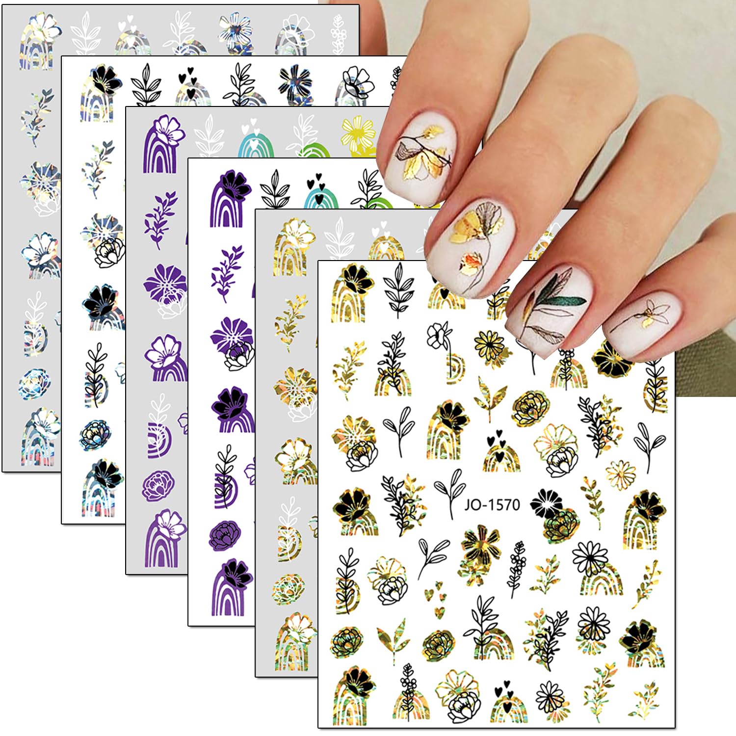 Amazon.com: 6Sheets Spring Flower Nail Art Stickers Decals 3D Self ...
