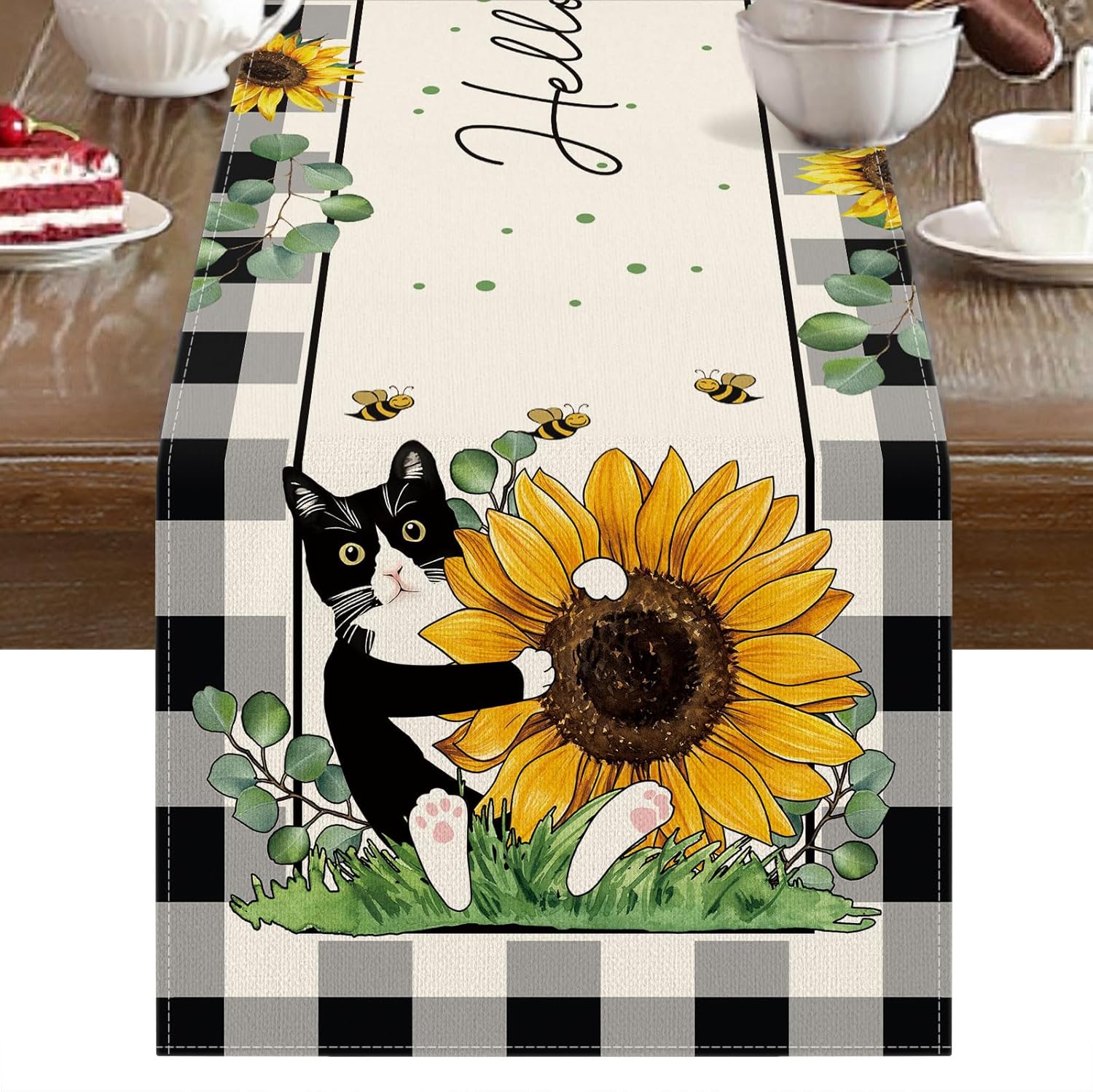 Amazon.com: DLZDN Hello Sunshine Table Runner Sunflower Cat Table ...