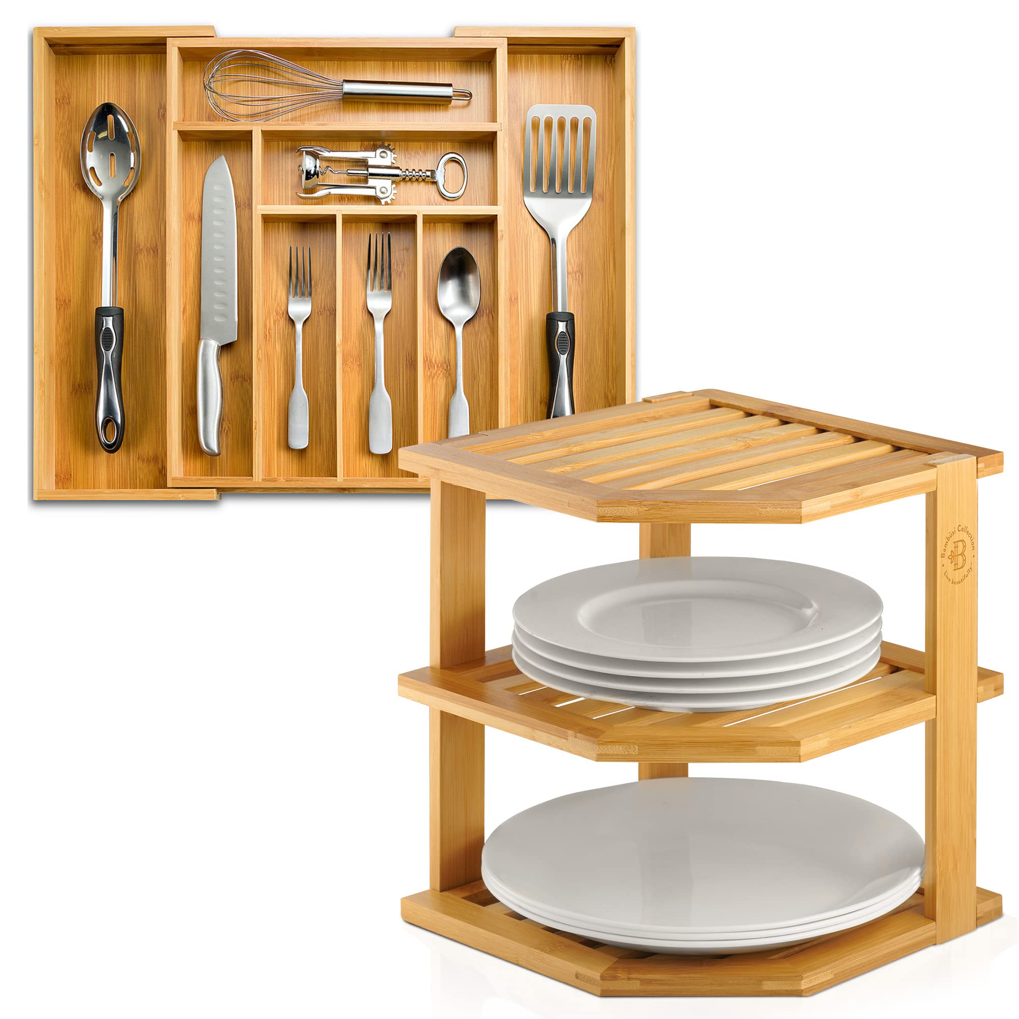 Amazon.com - Bamboo Corner Kitchen Shelf and Expandable Bamboo ...