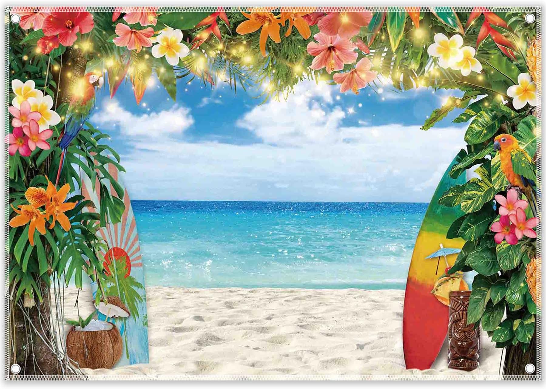 Amazon.com : YCUCUEI 8x6ft Fabric Summer Hawaiian Beach Photography Backdrop Tropical Flower ...