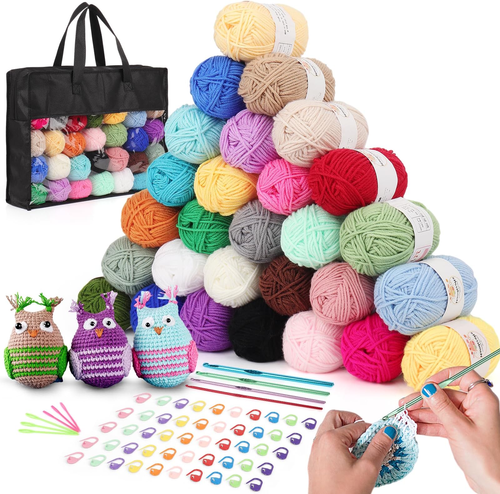 Aeelike Crochet Yarn Set 28 x 25g Multi Coloured Knitting Yarn Crochet ...