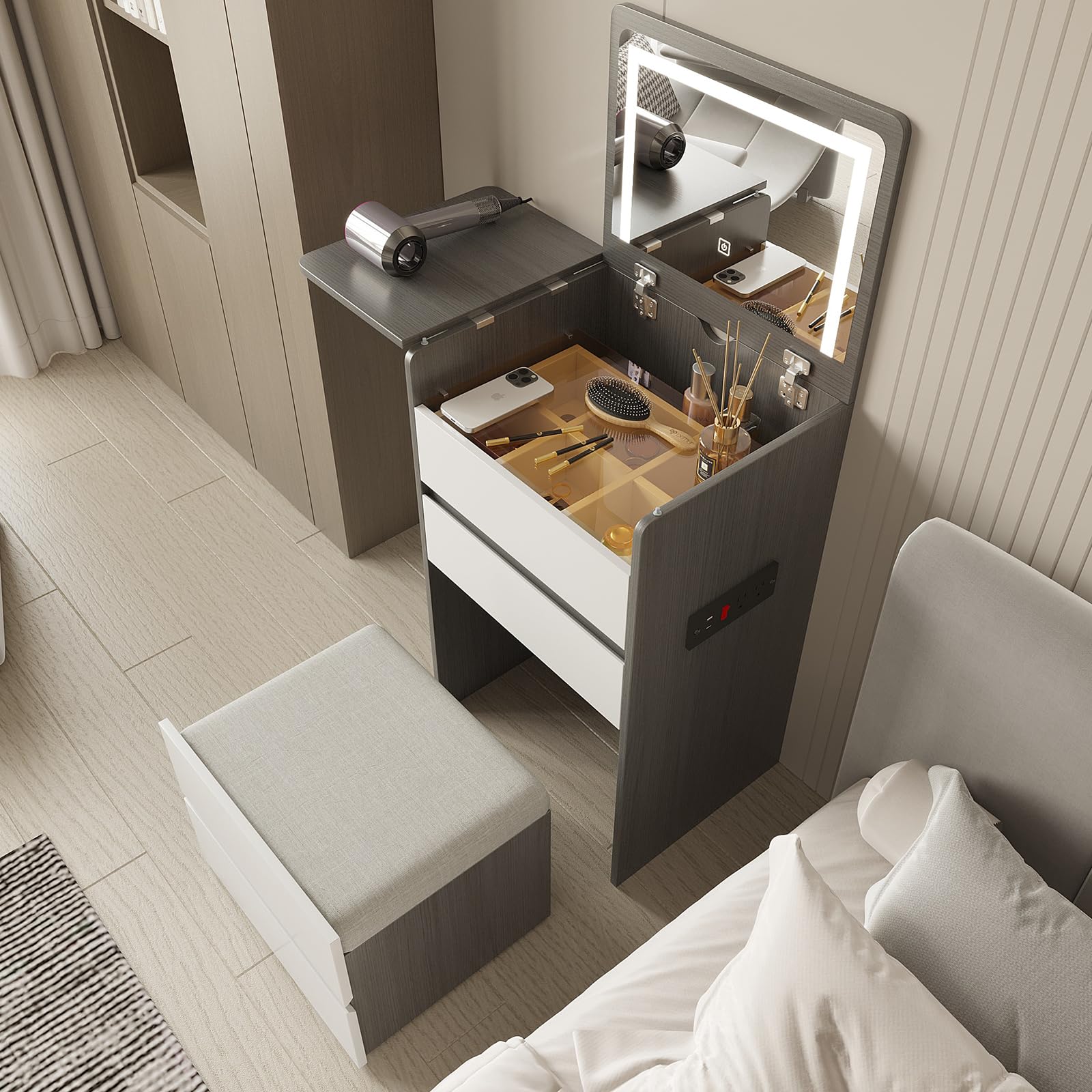 Amazon.com: No.7 Shell Vanity Desk with Flip Top Lighted Mirror ...