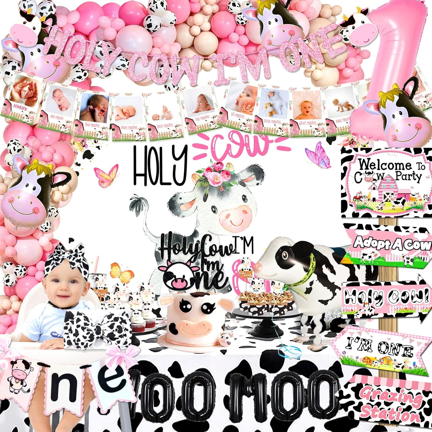 Amazon.com : Holy Cow Im One Birthday Decorations Girl, Cow Theme First ...