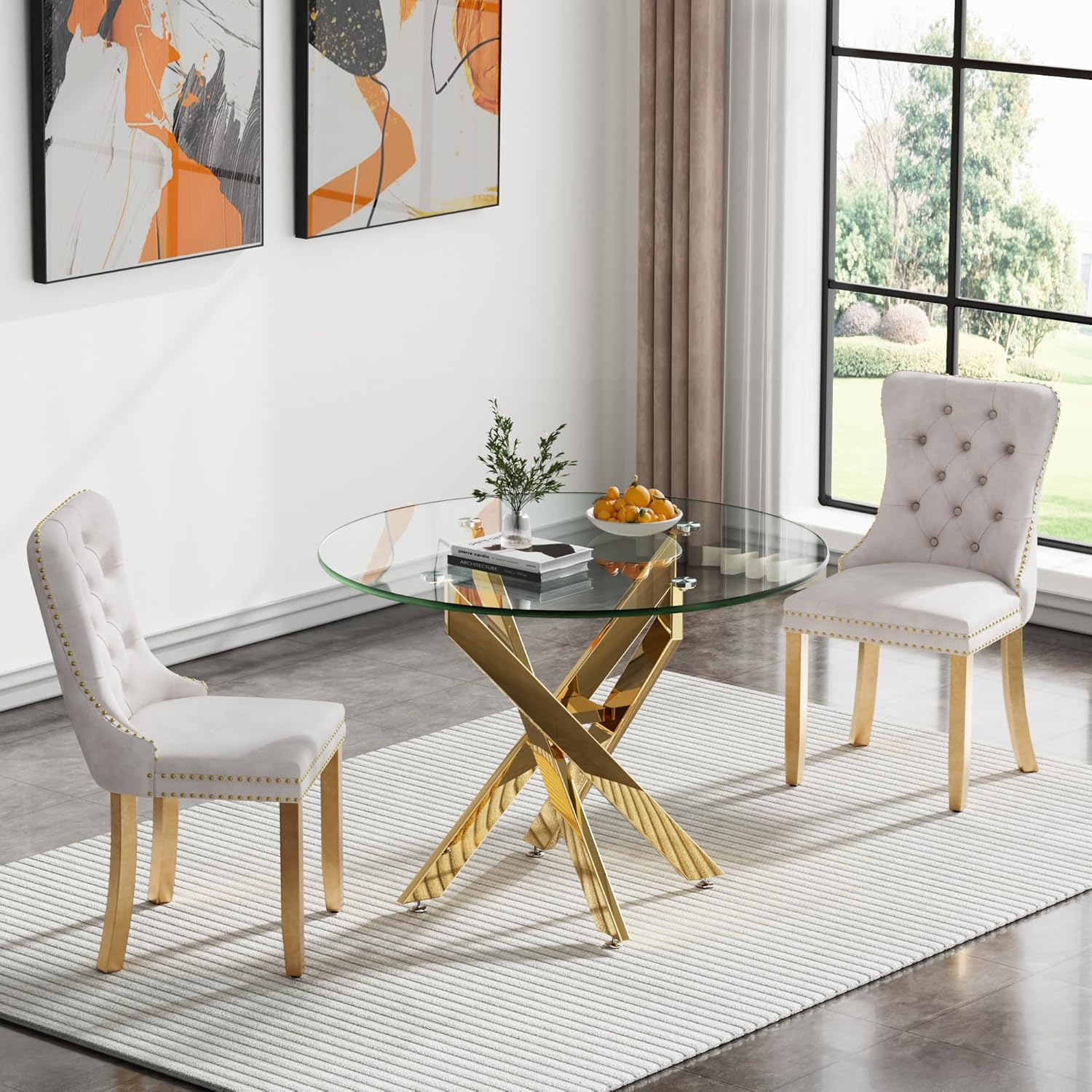 Amazon.com - Henf 3 Piece Round Glass Dining Table Set, Tempered Glass ...