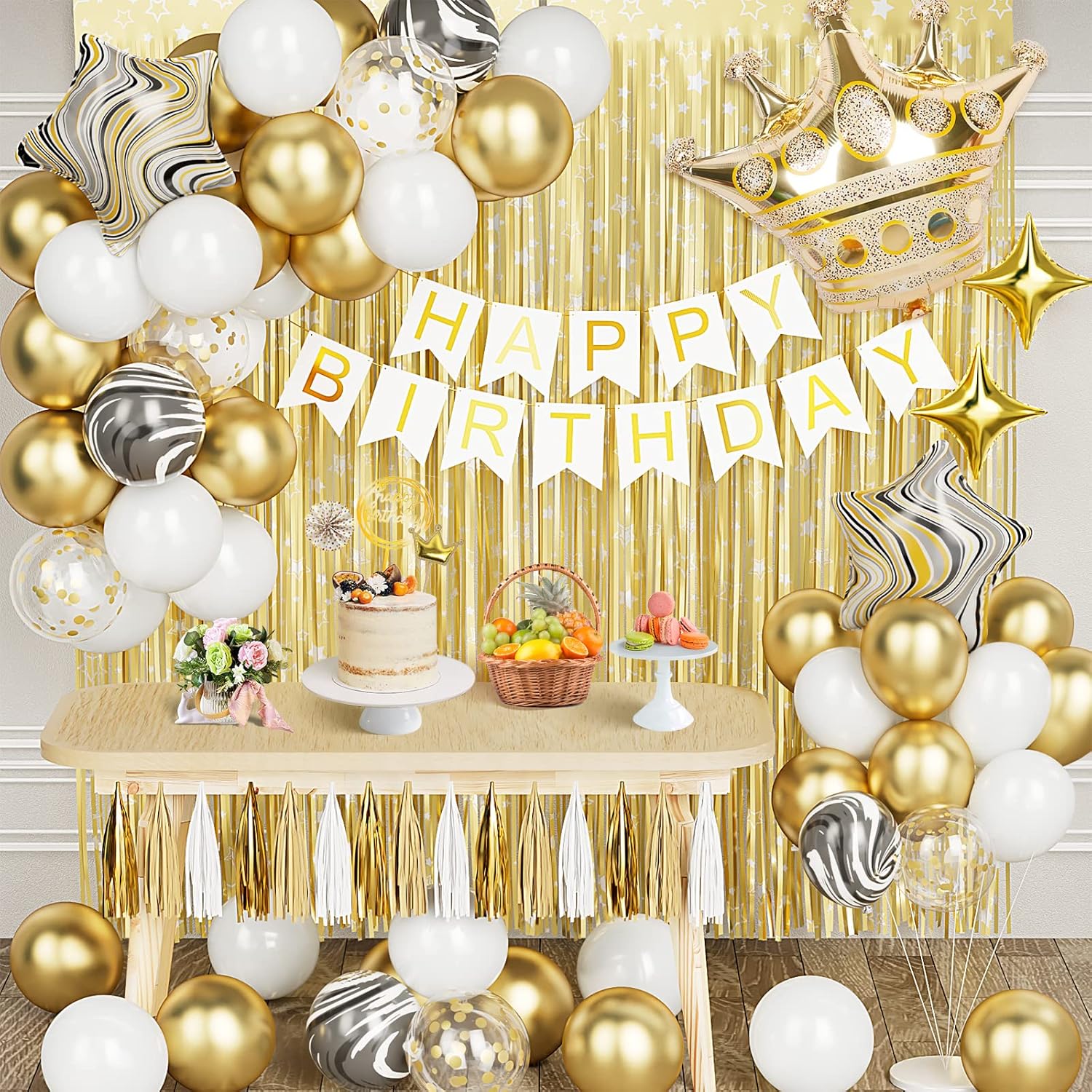 Amazon.com: Gold Birthday Party Decorations Set with Birthday Banner ...